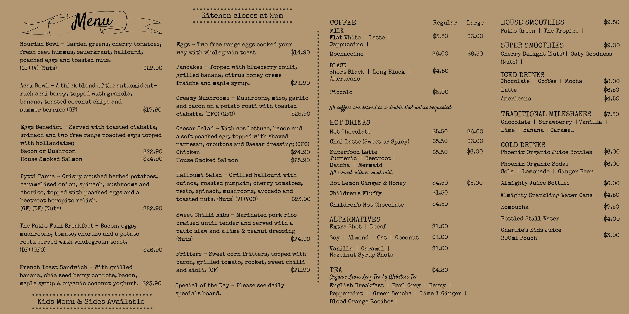 Menu — Patio Rose Cafe