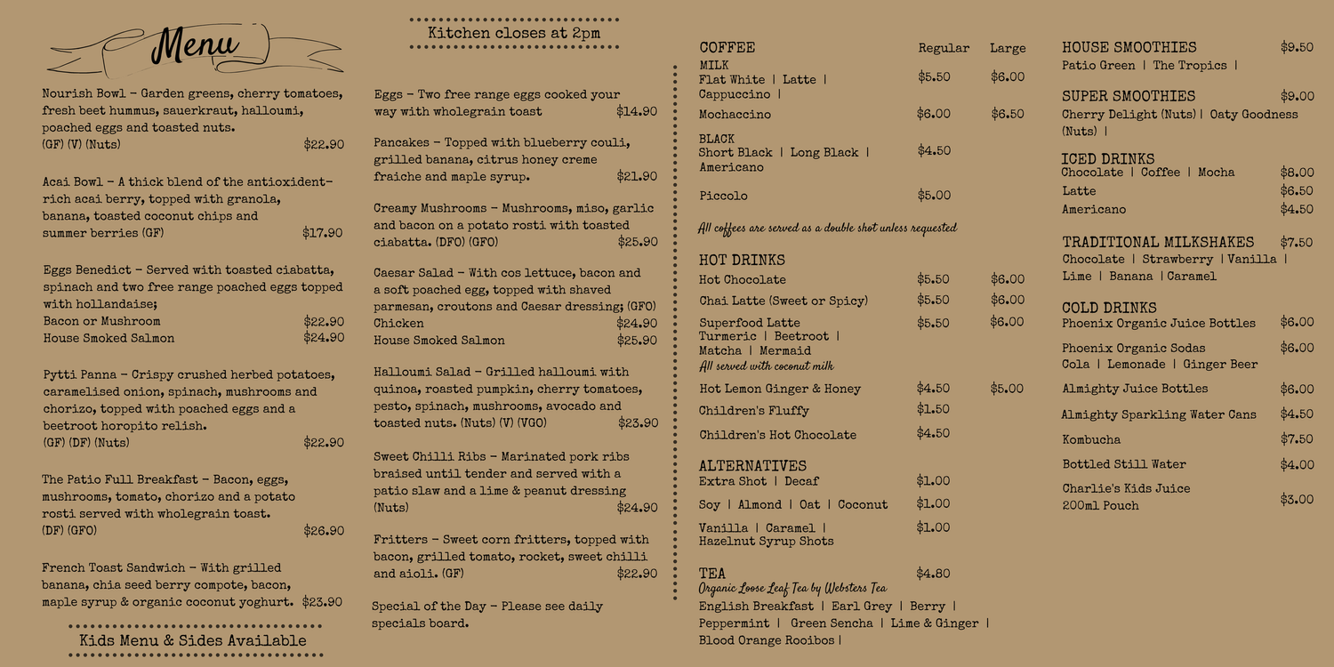 Menu — Patio Rose Cafe