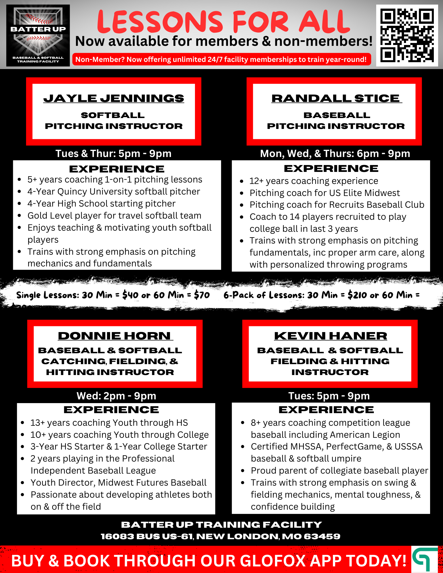 LESSONS — Batter Up Training Facility