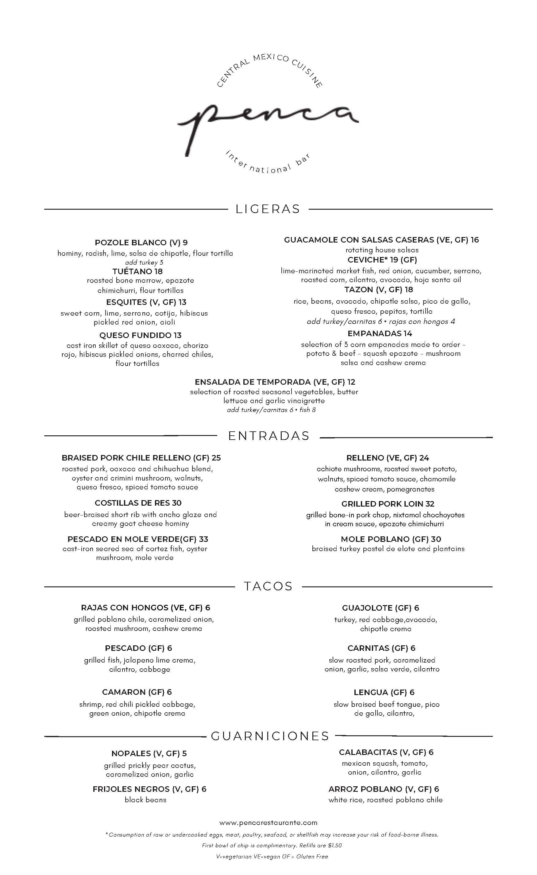 Menu — Penca Restaurante