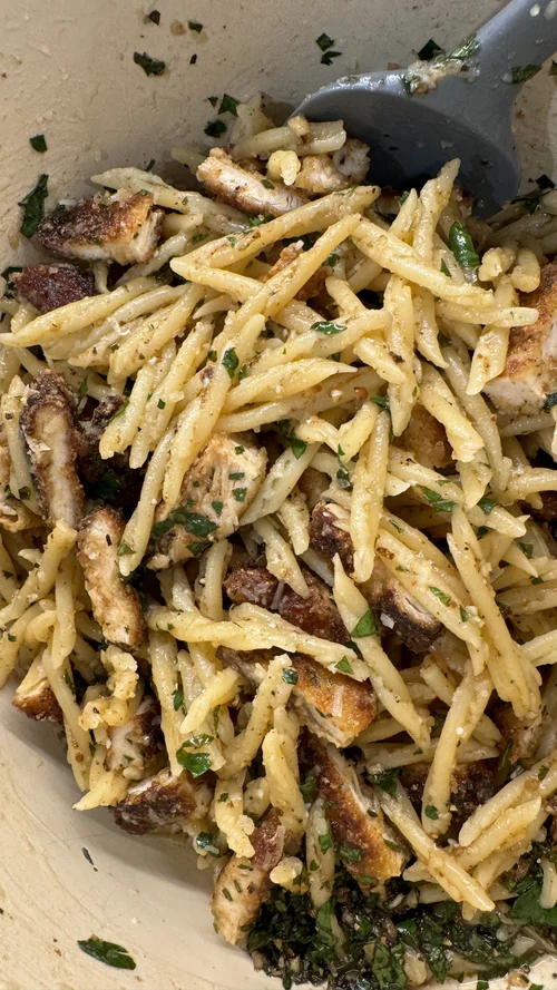 Warm Pasta Salad with Balsamic and Chicken Cutlets — Mya Allen