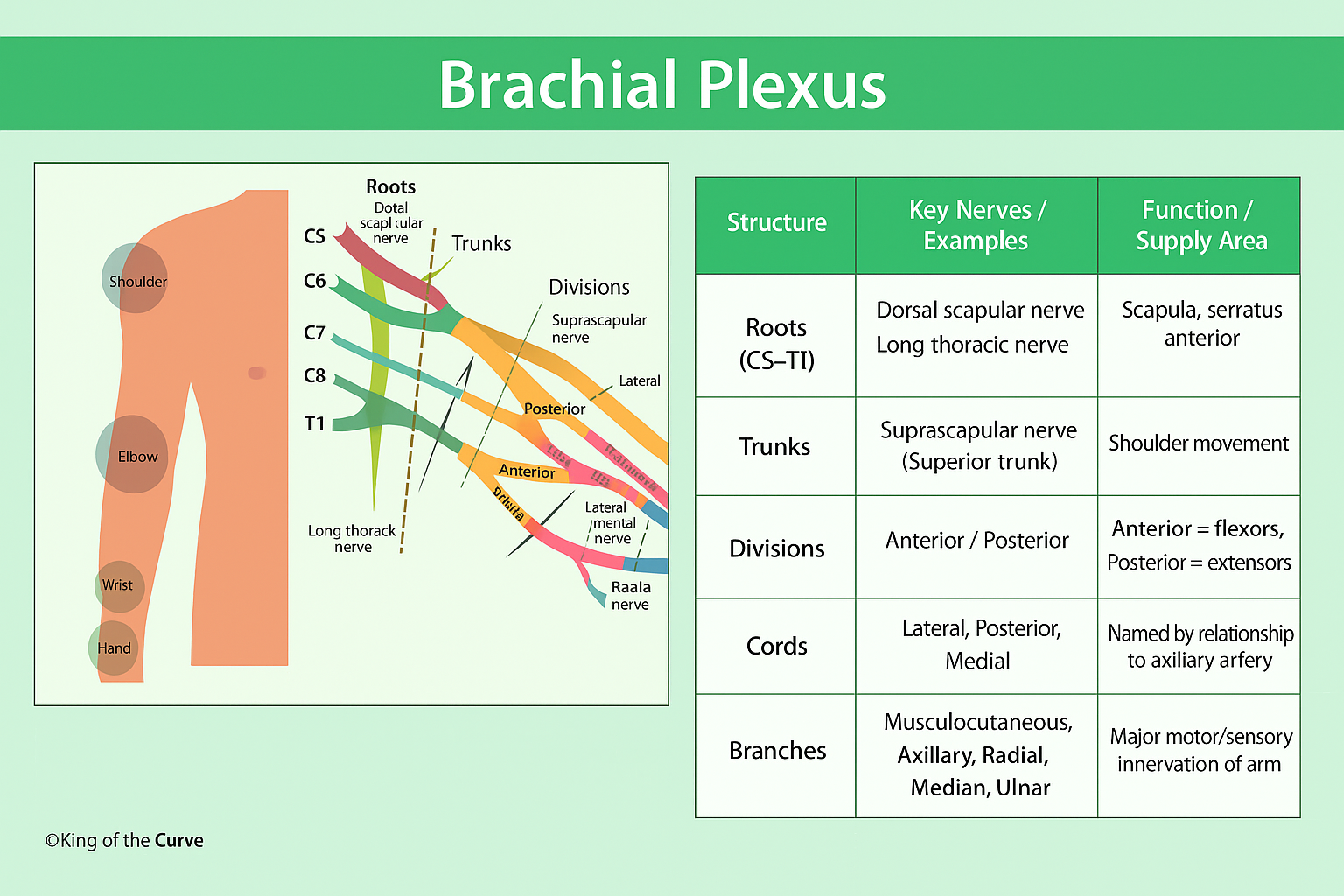 🧠 Mastering the Brachial Plexus: From Roots to Reach — King of the Curve