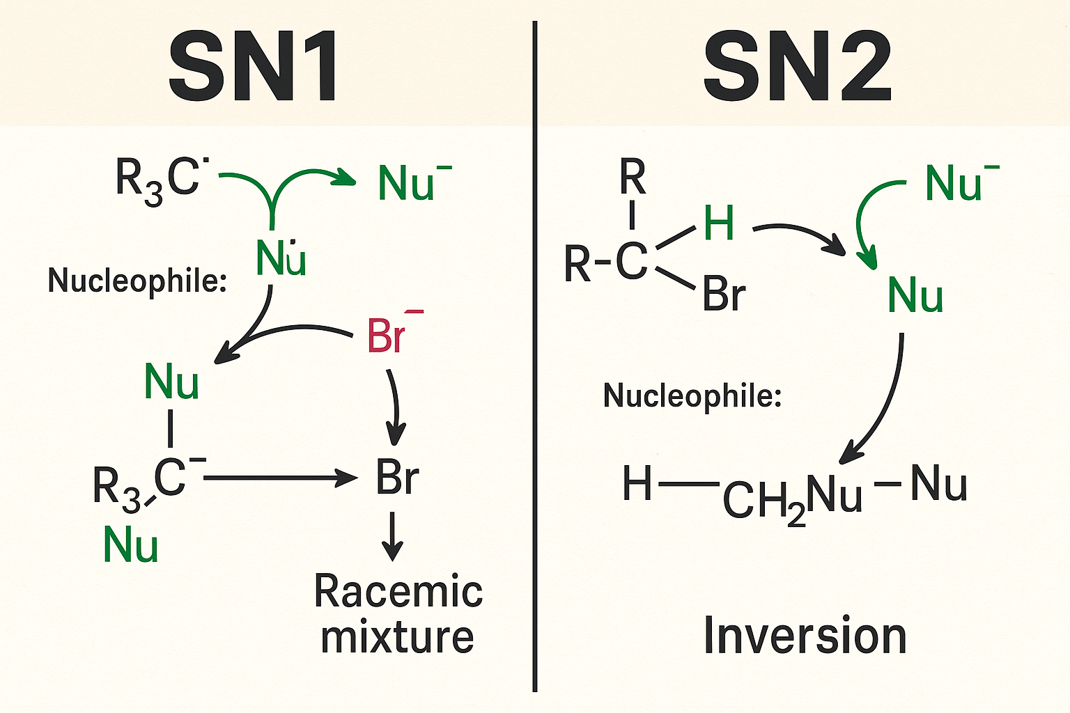 🔄 SN1 vs SN2 – Mechanism, Substrate, and Speed — King of the Curve
