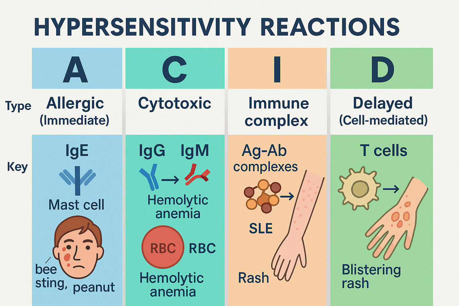 🧪 Hypersensitivity Reactions: Mnemonics, Mechanisms, and Clinical Examples — King of the Curve