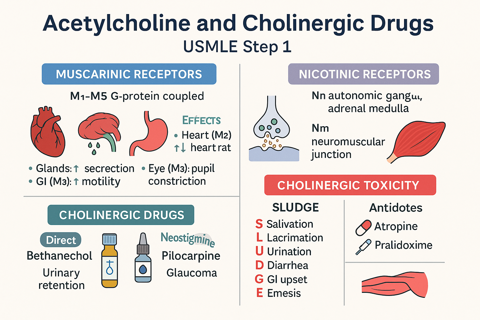 🧠 Acetylcholine and Cholinergic Drugs for USMLE Step 1: Direct ...