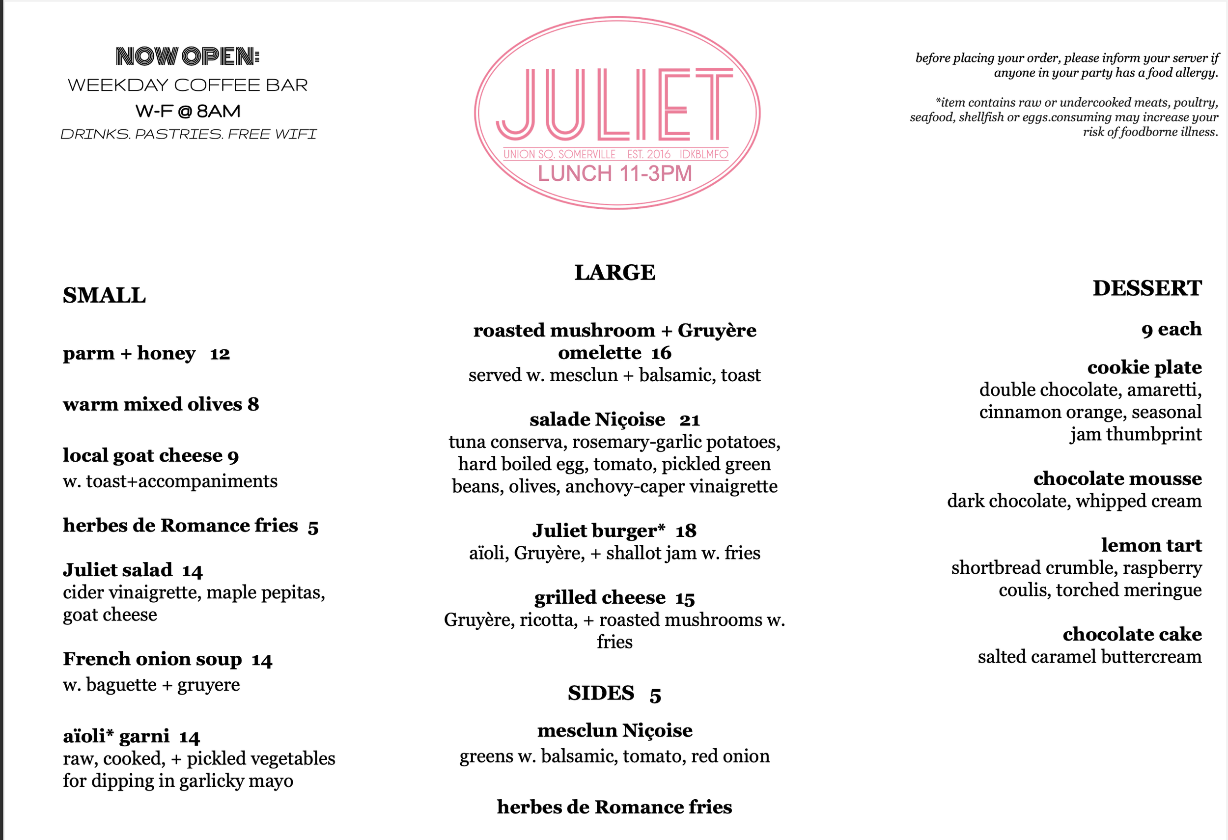sample menus — JULIET SOMERVILLE