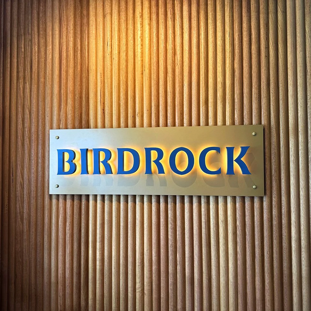 Illuminated logo sign for Birdrock Bar & Grill — Danthonia Designs