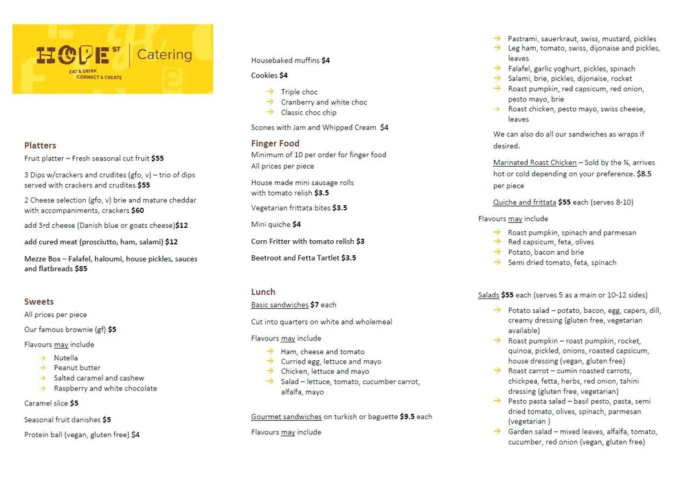 Catering PDF Menu — Hope St Cafe
