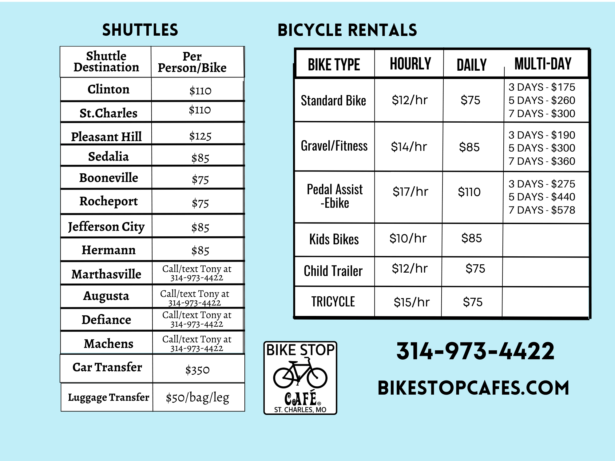 Shuttles, Rentals & Service — Bike Stop Cafe