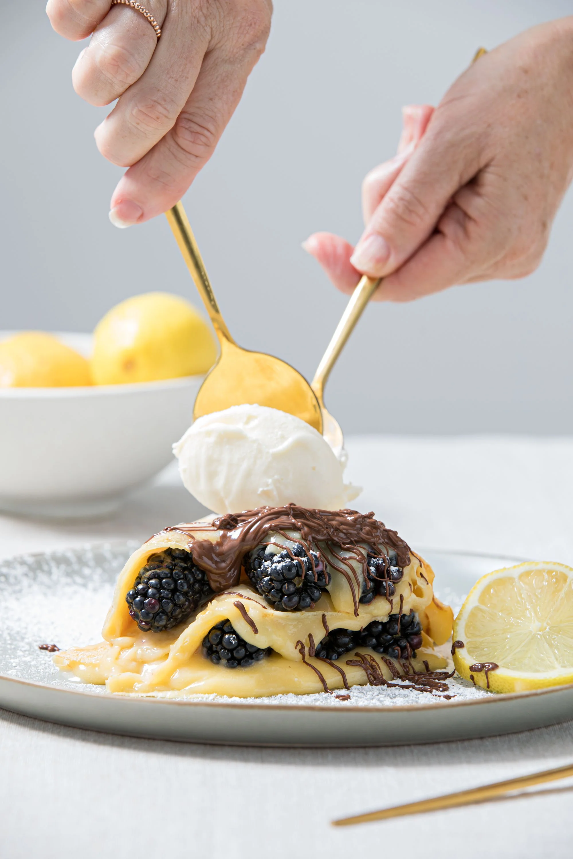Crepes recipe with lemon curd cream and blackberries — Capture the Chef