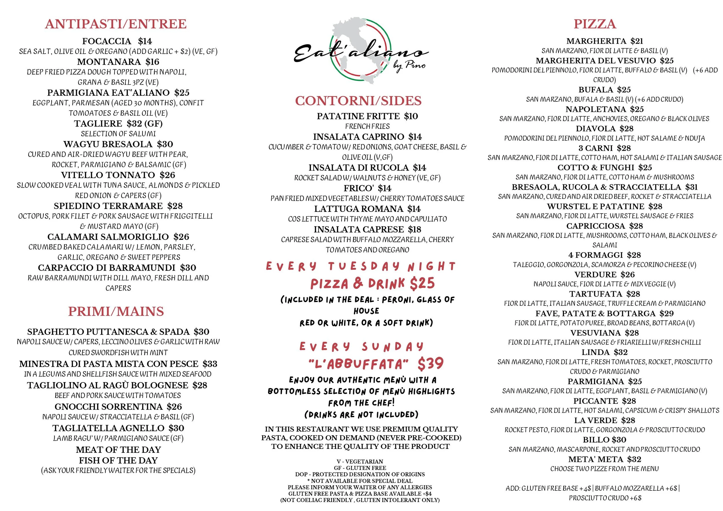 Menu — Eataliano by Pino