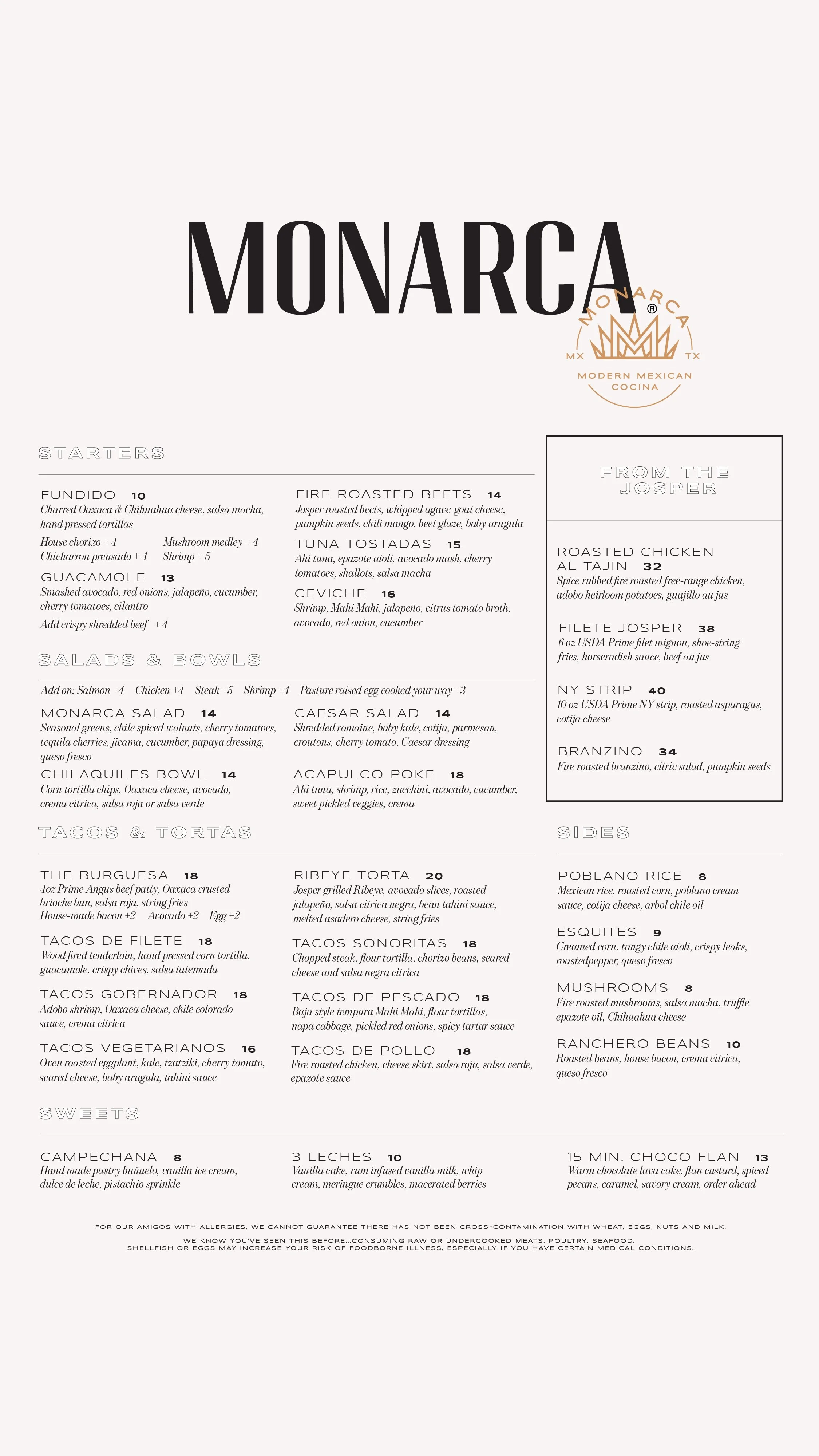 Menu — Monarca Restaurante