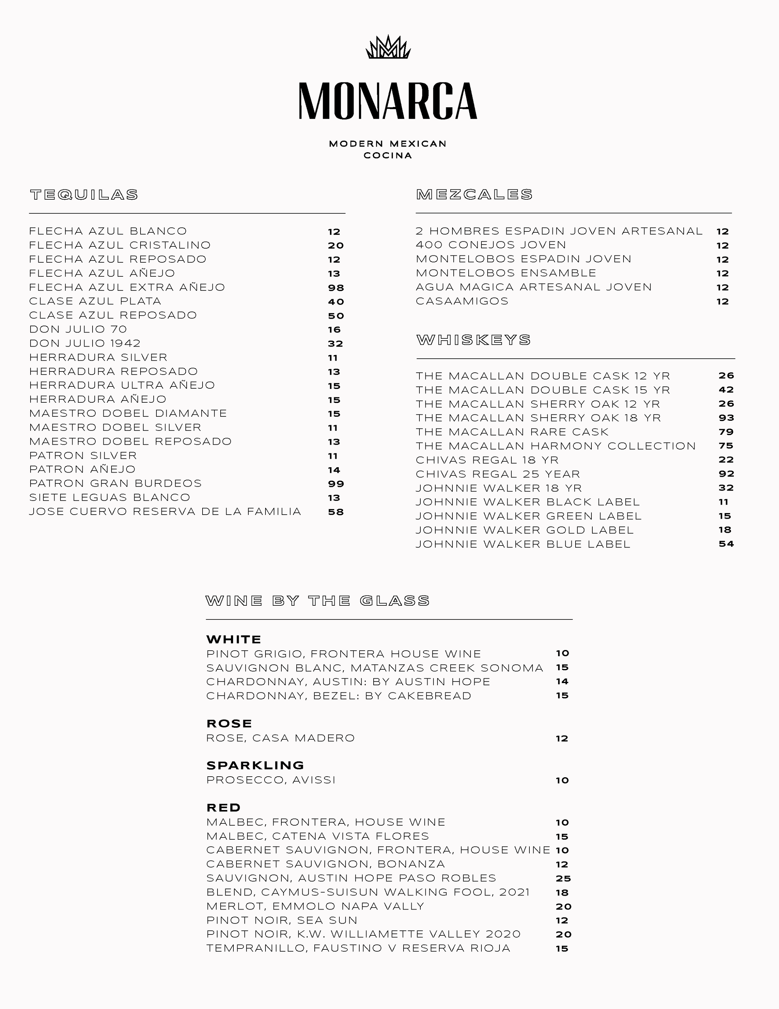 Menu — Monarca Restaurante