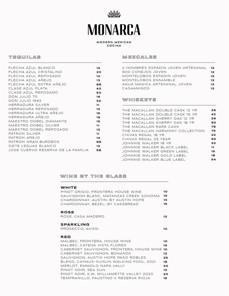 Menu — Monarca Restaurante