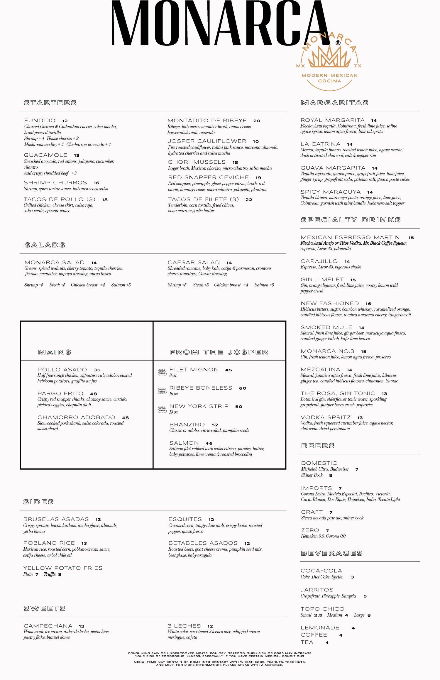 Menu — Monarca Restaurante
