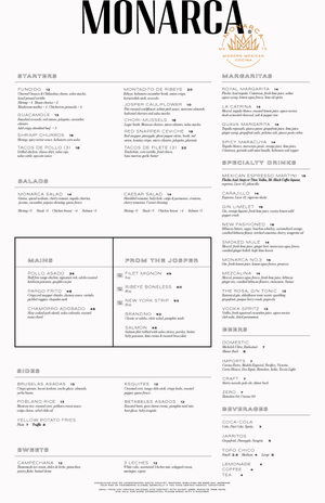 Menu — Monarca Restaurante