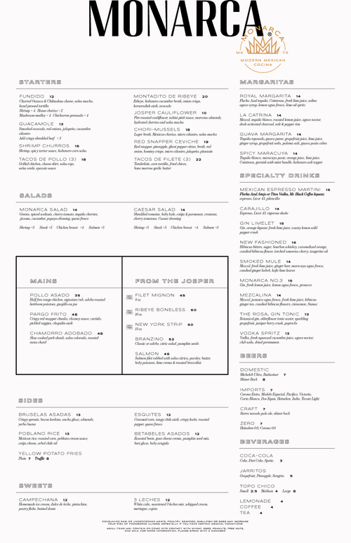 Menu — Monarca Restaurante