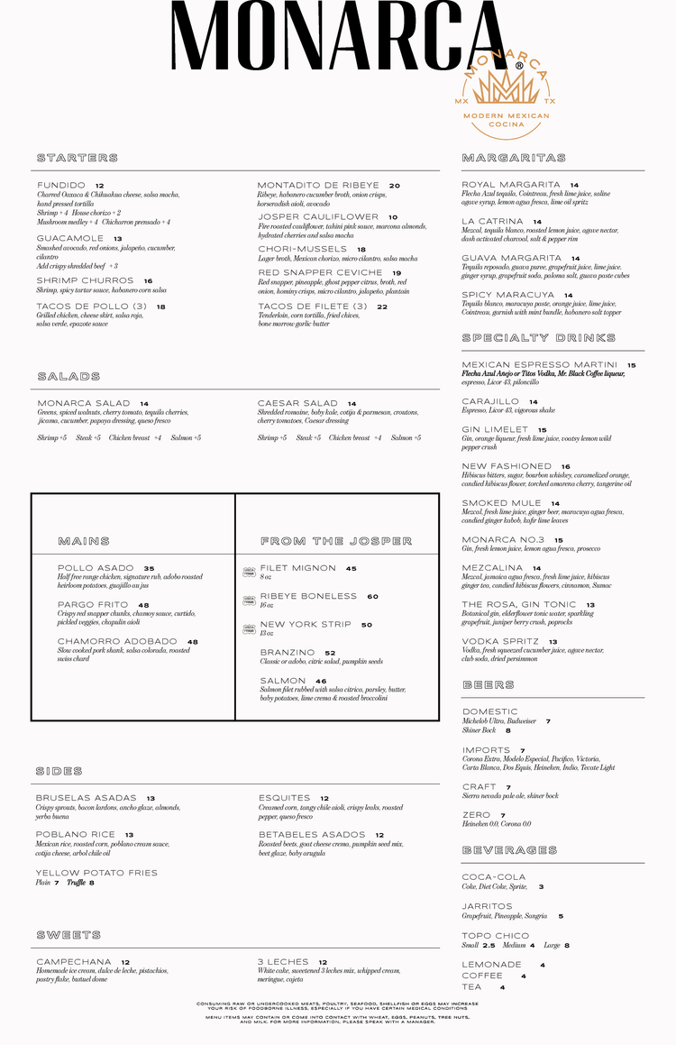 Menu — Monarca Restaurante