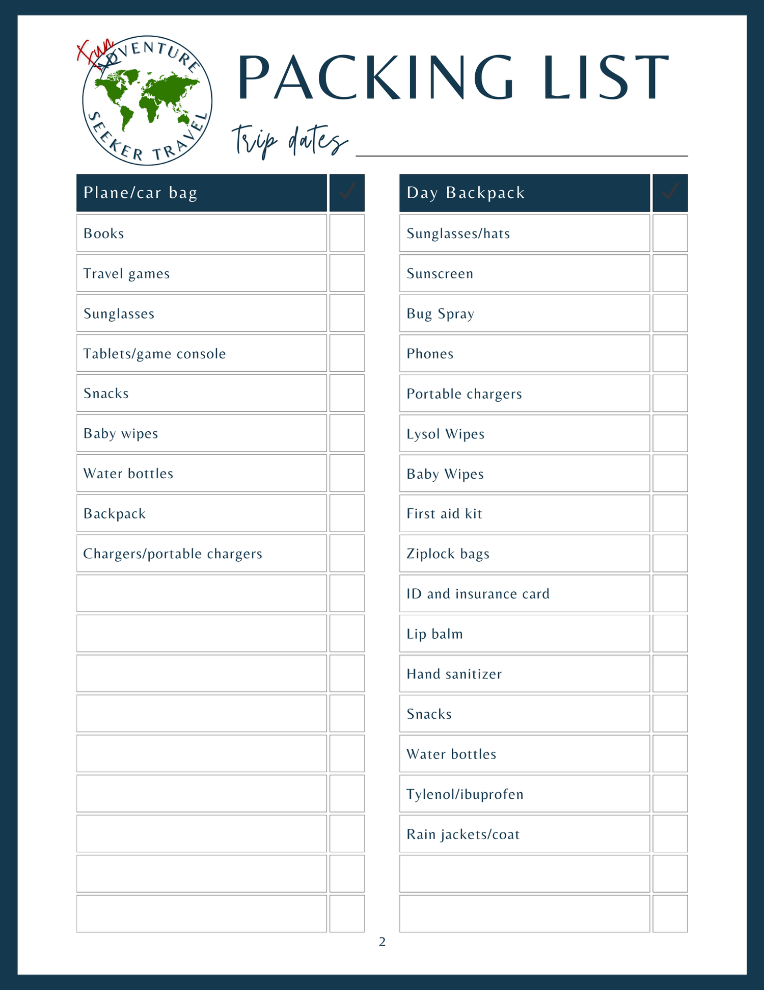 Packing List — Funventure Seeker Travel