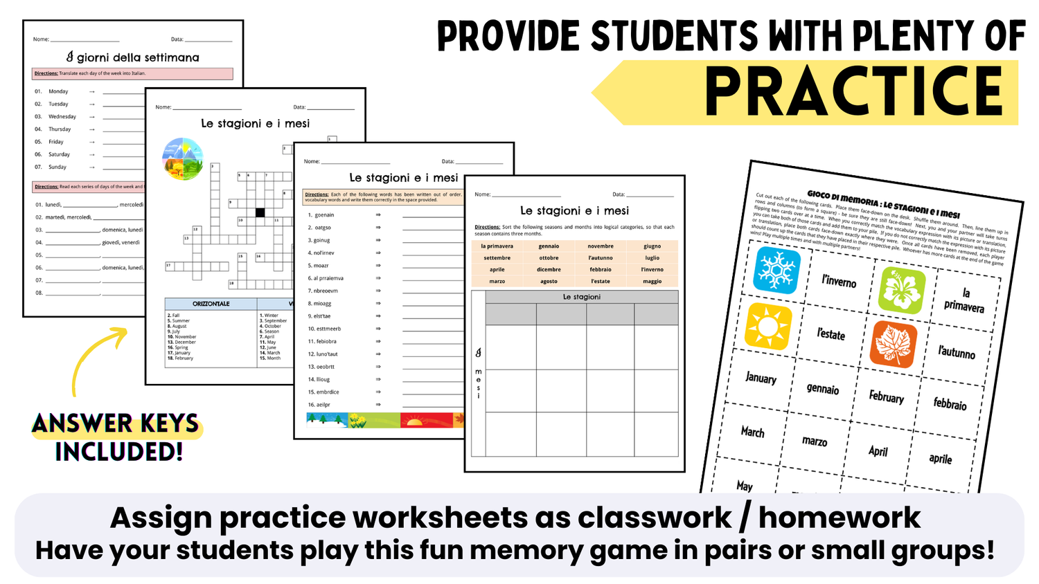 French, Spanish, and Italian Weather, Days of the Week, Seasons, Months ...