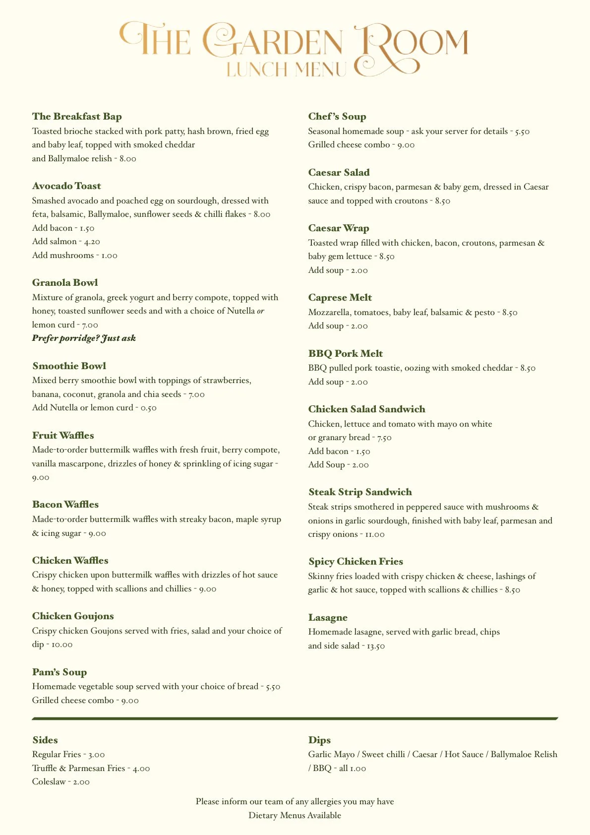 Menus — The Garden Room