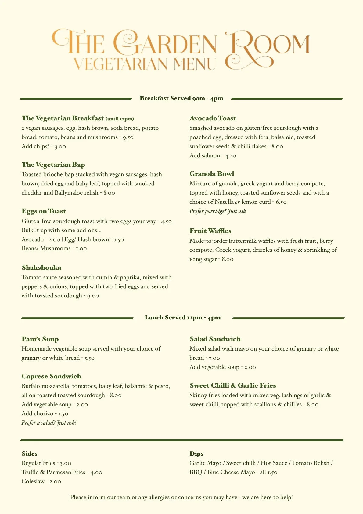 Menus — The Garden Room
