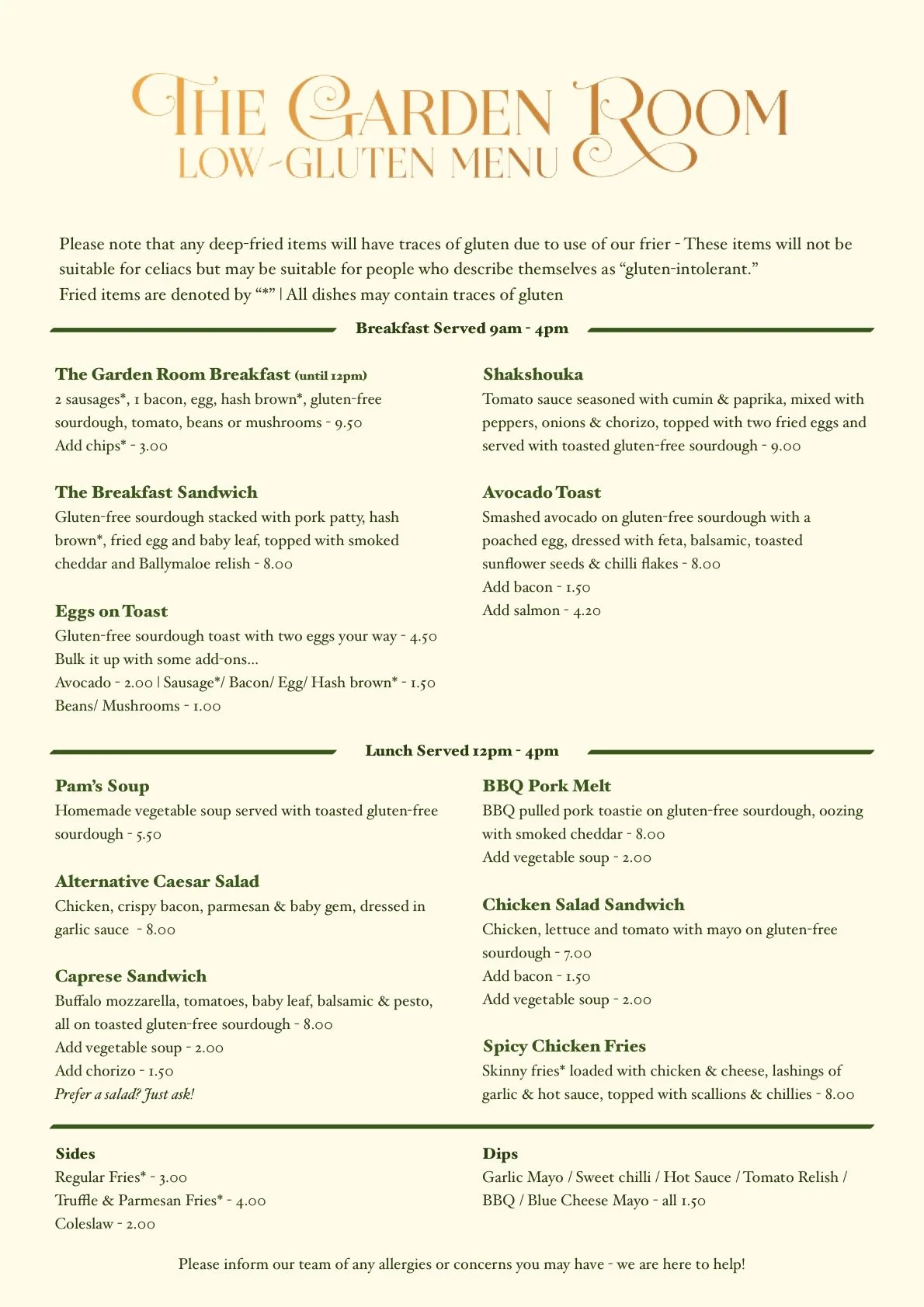 Menus — The Garden Room