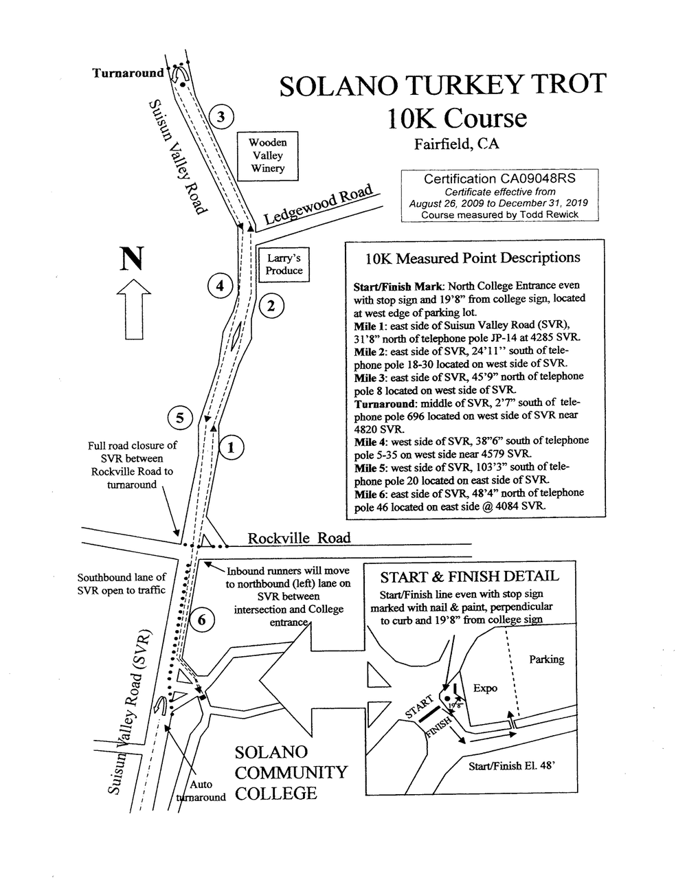 Course Map and Safety — Solano Turkey Trot