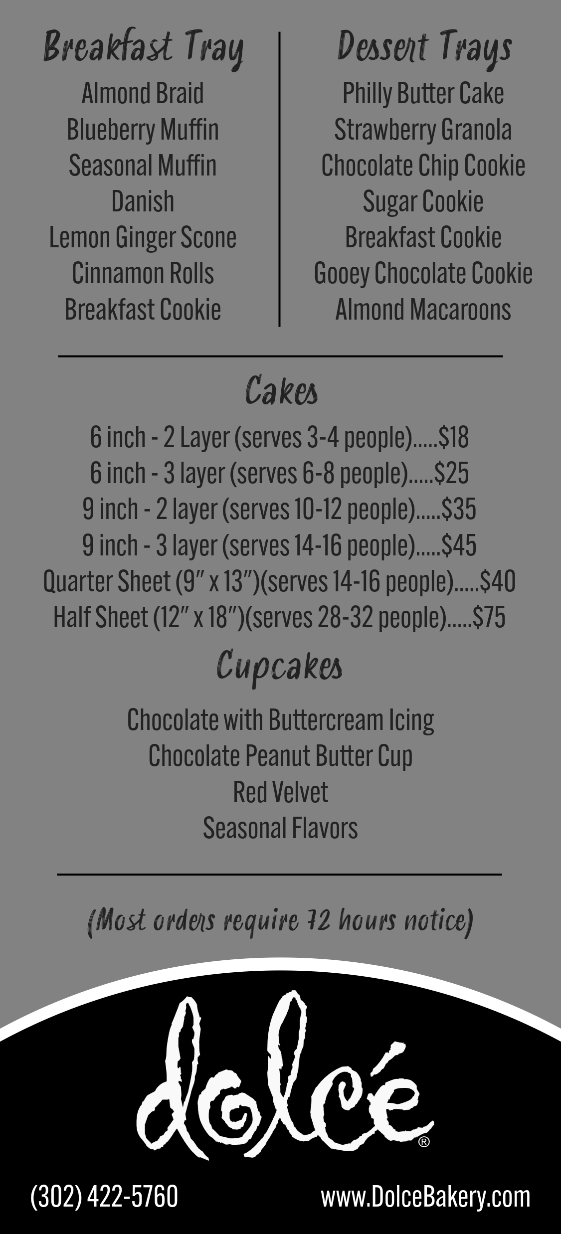 Menu — Dolce Bakery and Coffee Shop