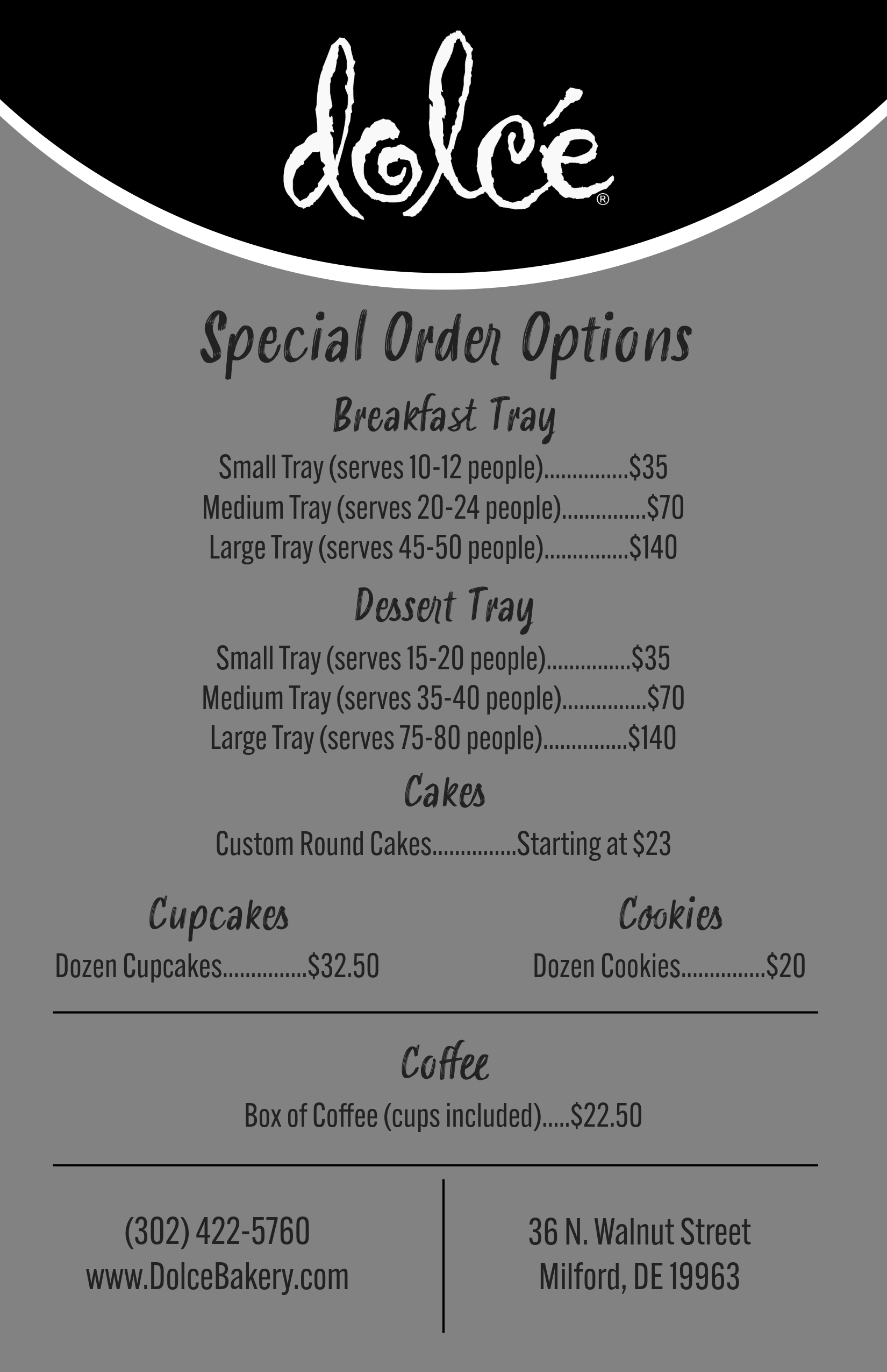 Menu — Dolce Bakery and Coffee Shop
