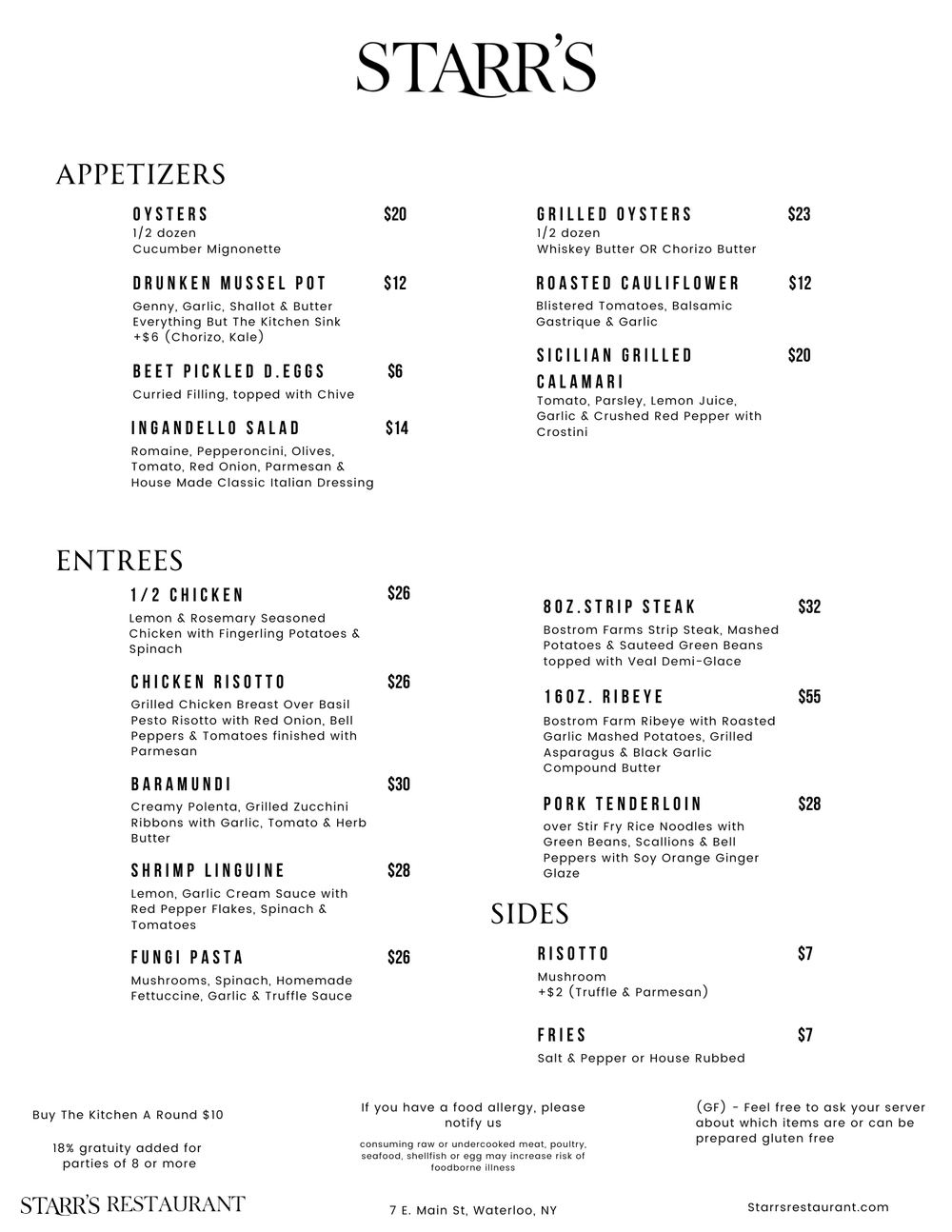 Menu | Discover Fresh Flavors – Reserve Your Table — Starr's Restaurant
