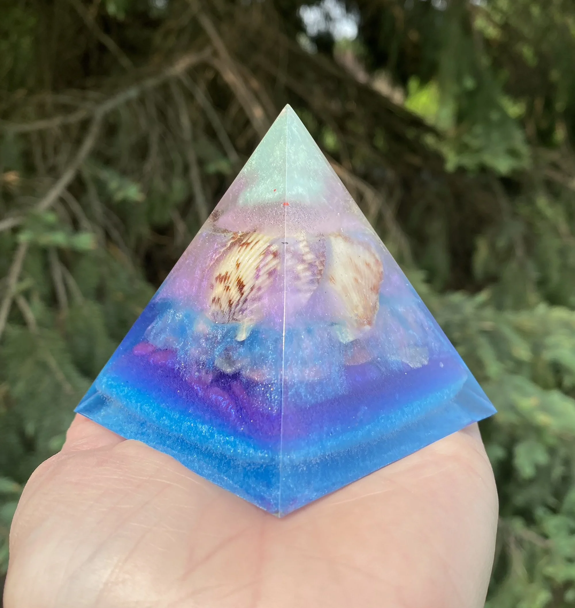 Resin Pyramid, Glow with Seashells, Purple, Turquoise, Ocean Art ...