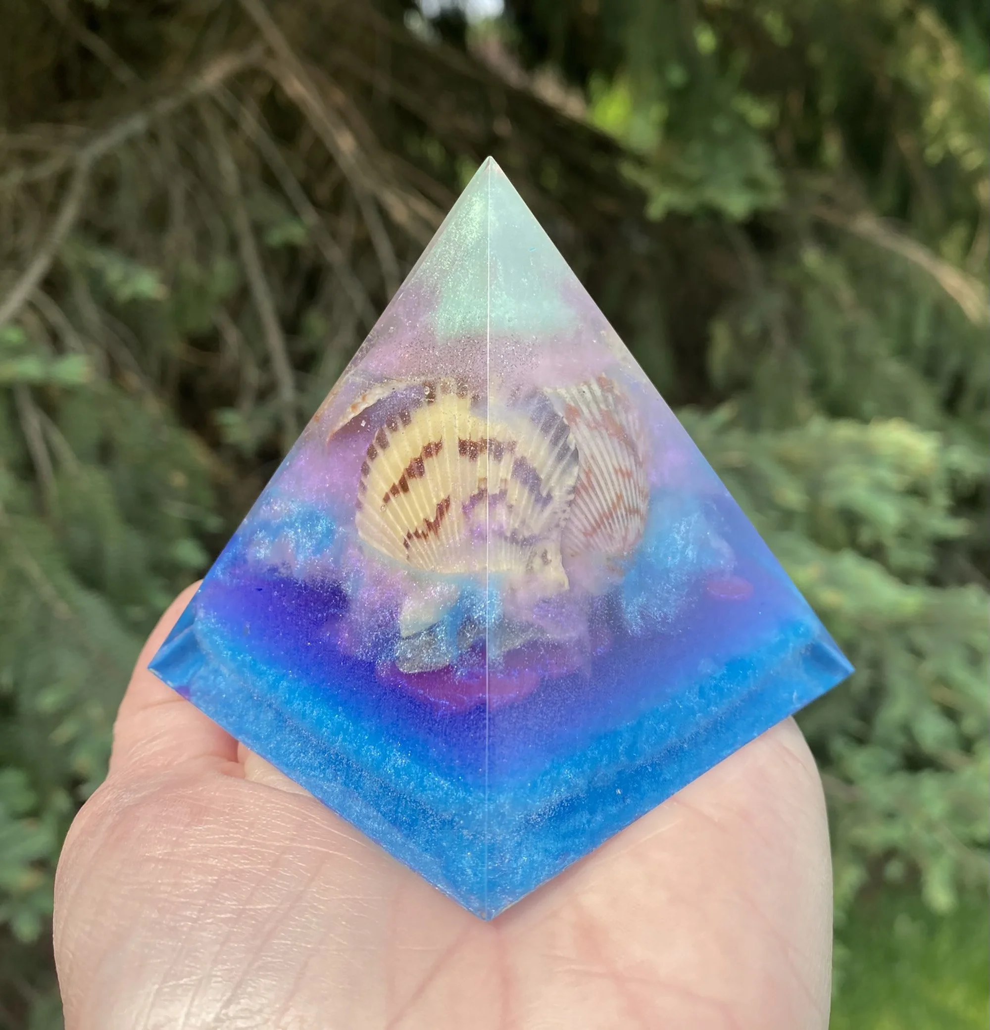 Resin Pyramid, Glow with Seashells, Purple, Turquoise, Ocean Art ...