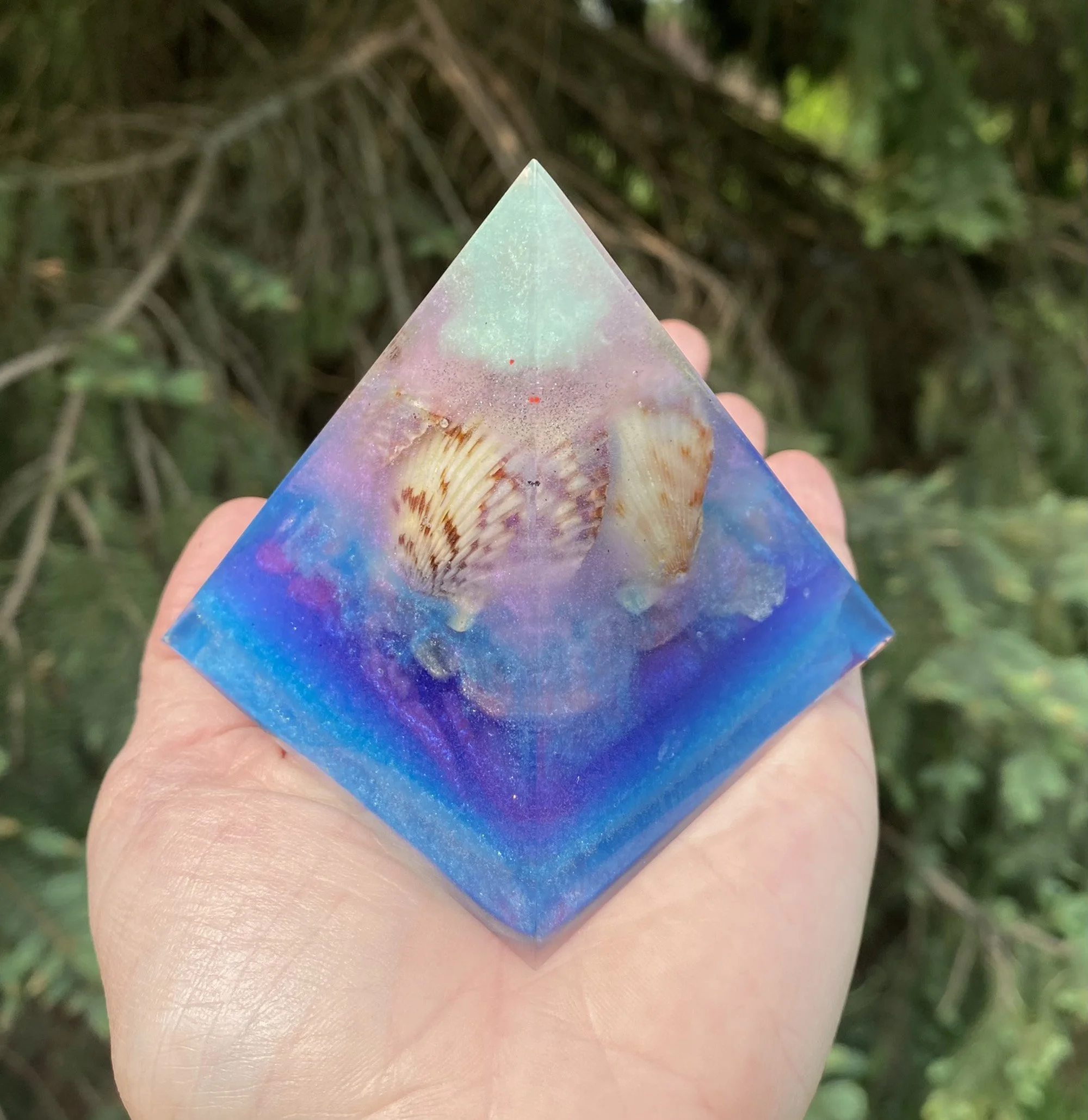 Resin Pyramid, Glow with Seashells, Purple, Turquoise, Ocean Art ...