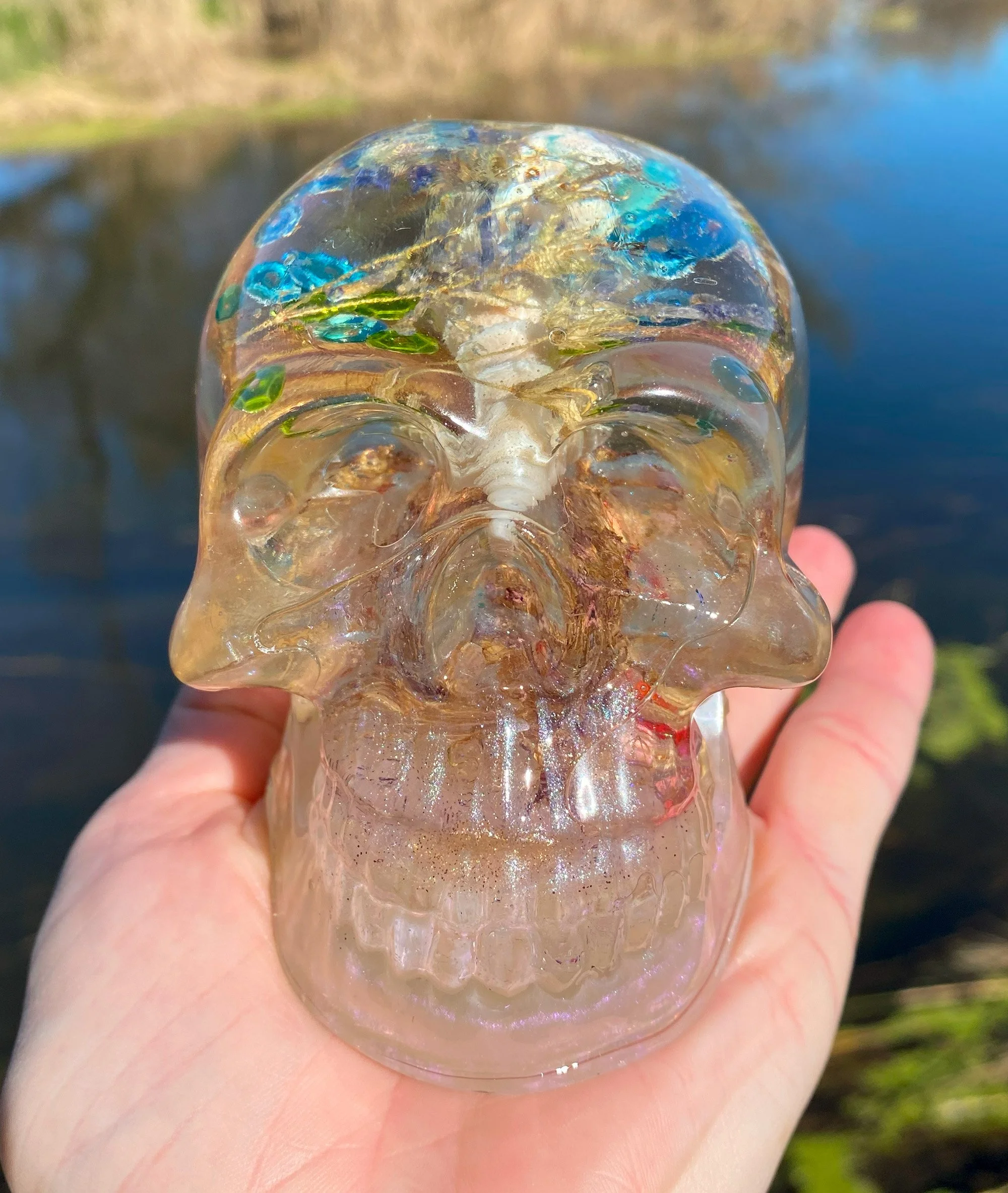 Large Nightlight Skull with Seashell, Wildflowers and Sequins — Spirit ...