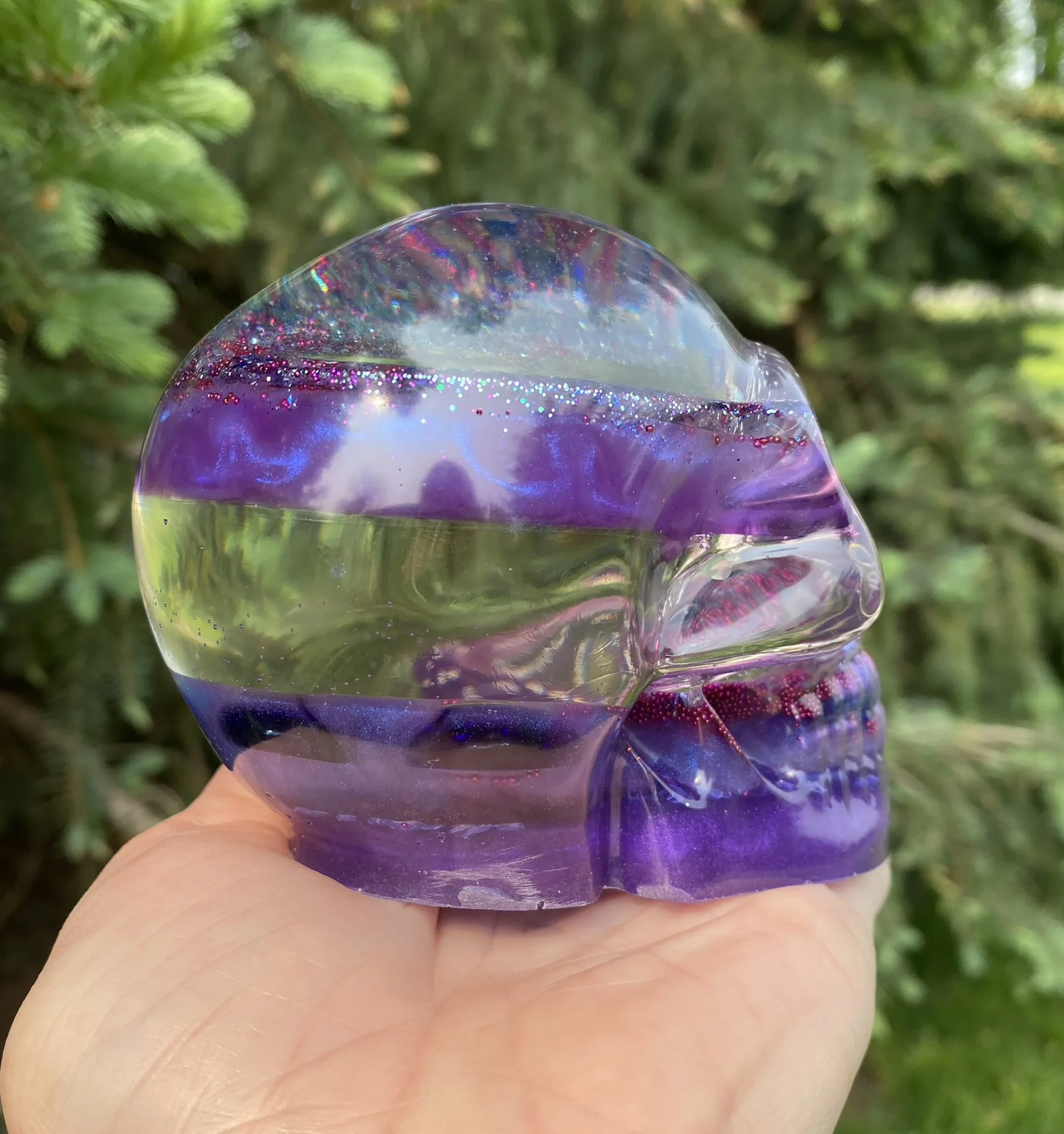 Gold, Blue and Clear Resin Skull with Silver Beads, Stones and Sequins ...