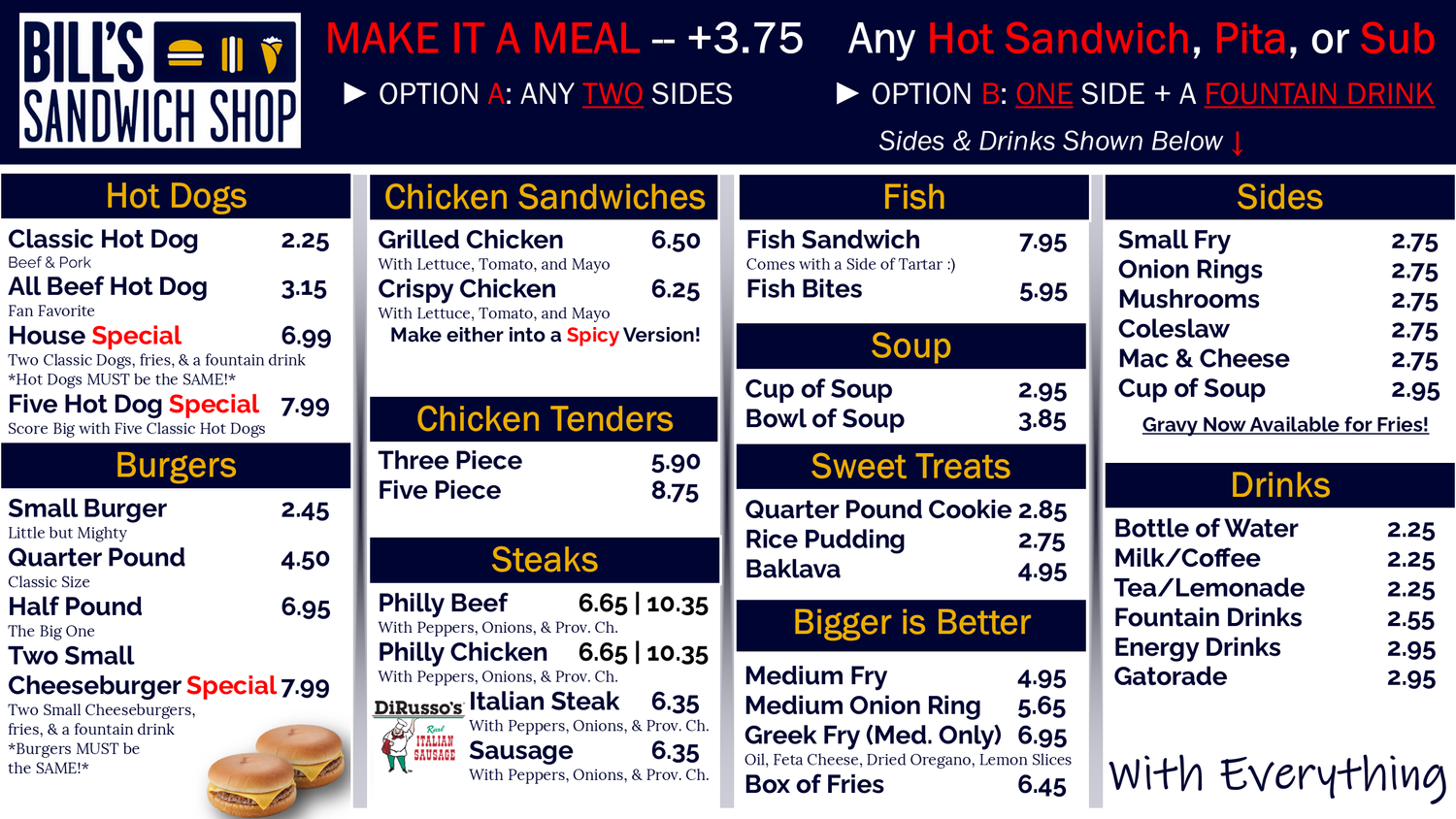 Menu — Bill's Sandwich Shop - Wilmington Rd.