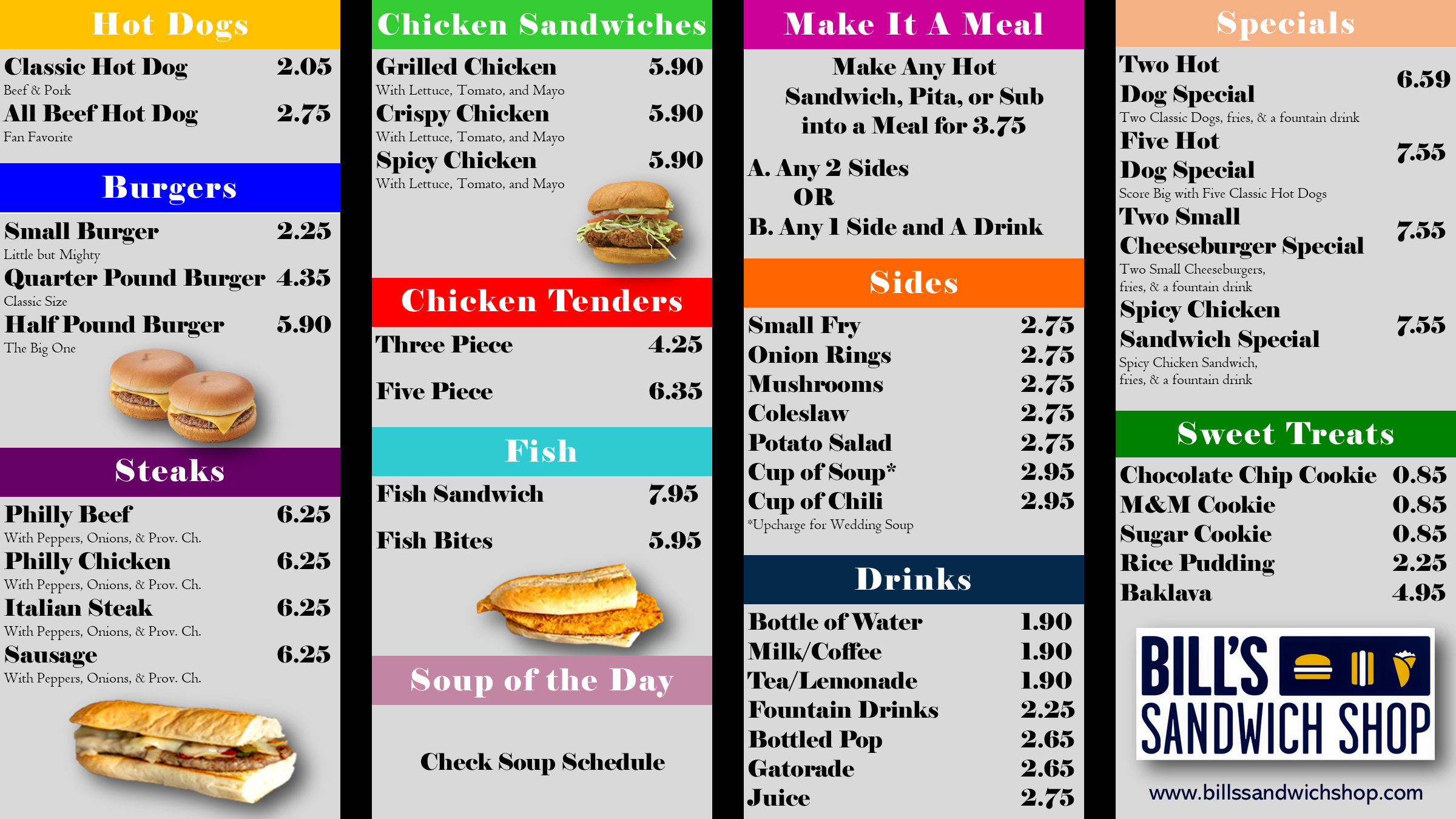 Menu — Bill's Sandwich Shop - Wilmington Rd.