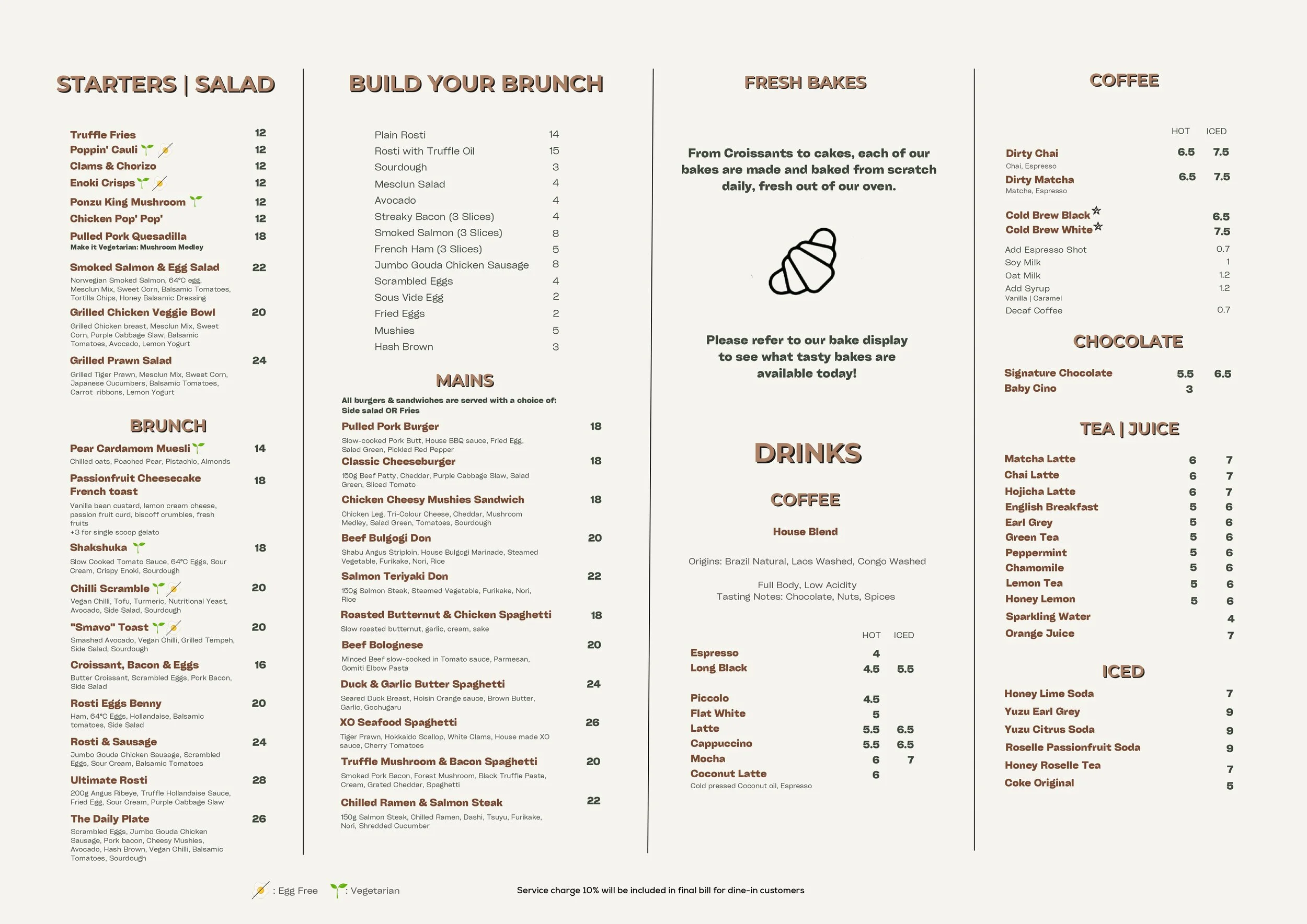 Cafe Menu - Brunch, Bakes, Mains, & Beverages — Daily Ground