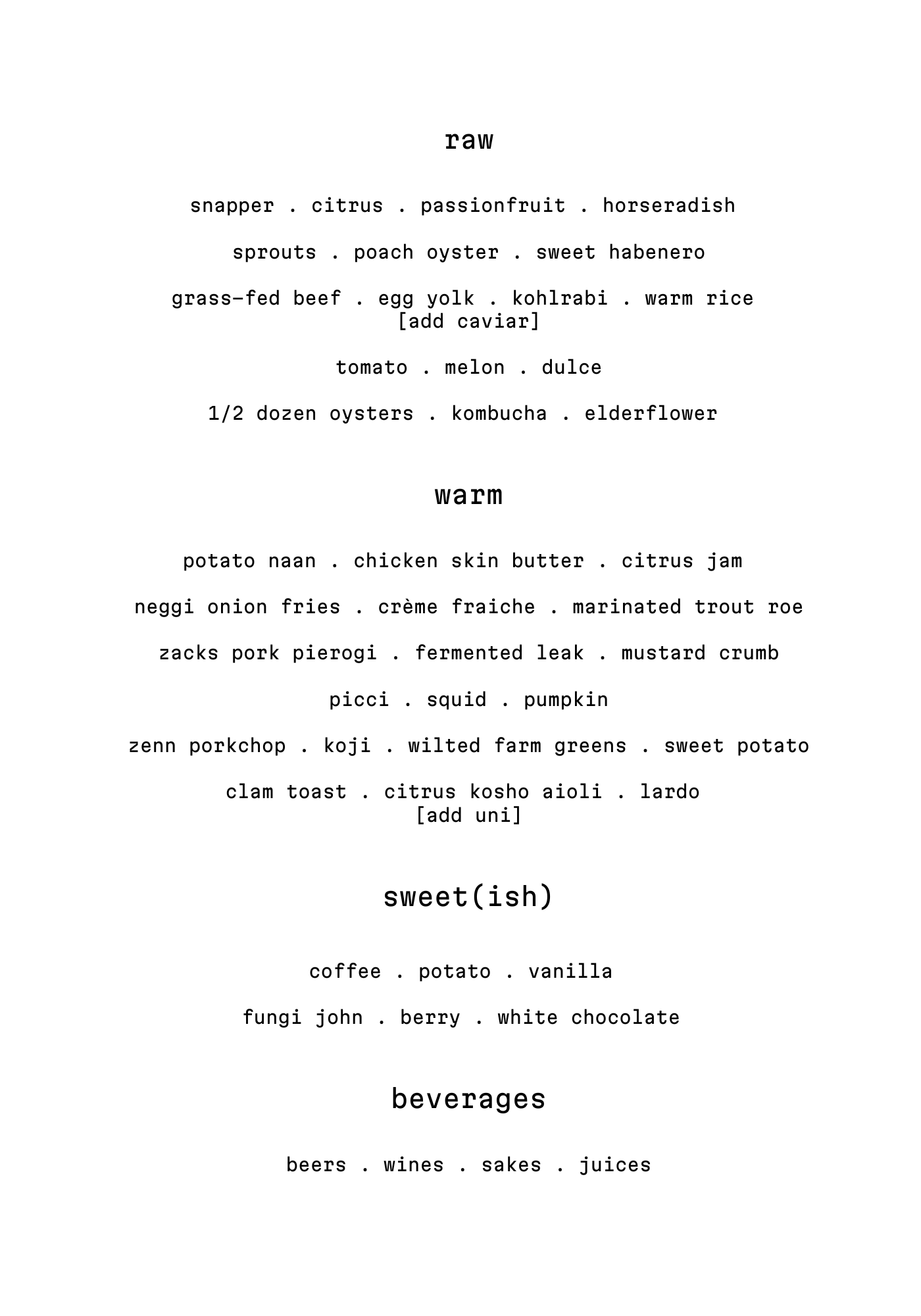 Menu — coro