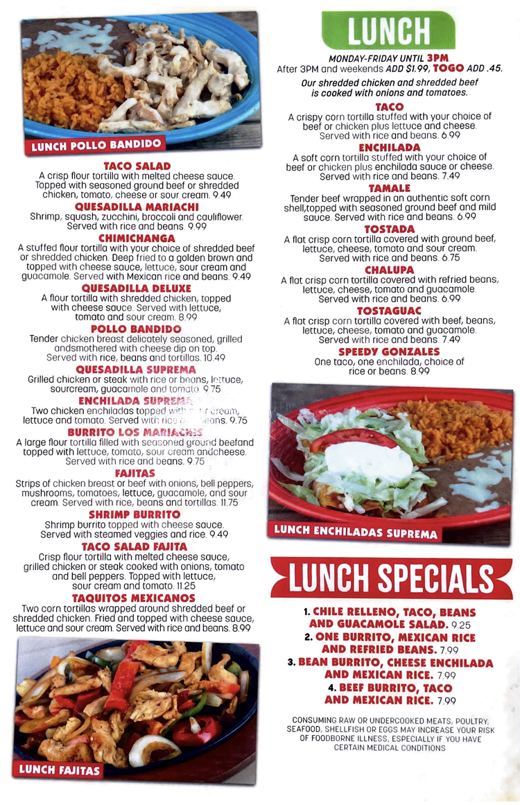 Menu — Los Mariachis Mexican Restaurant