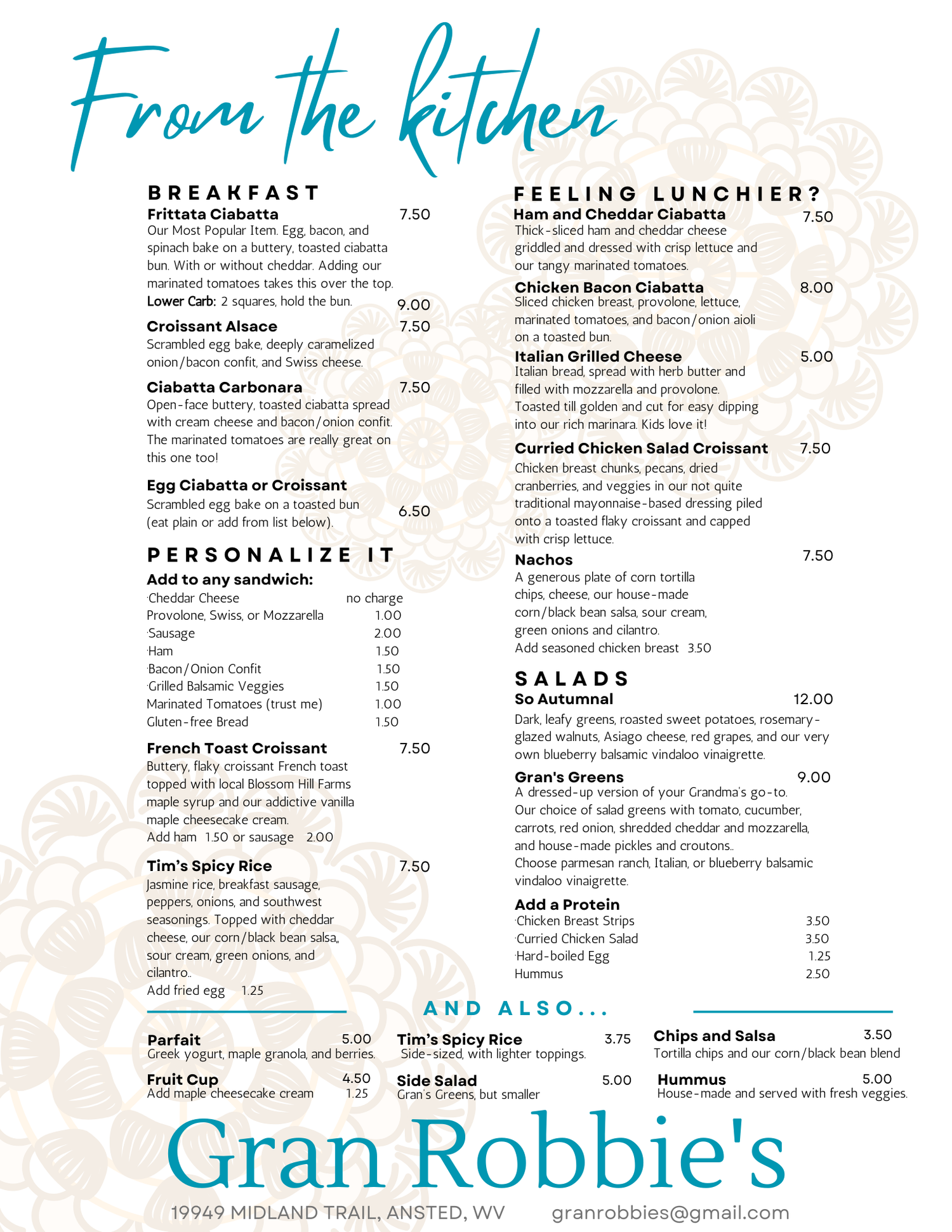 Menus — Gran Robbie's