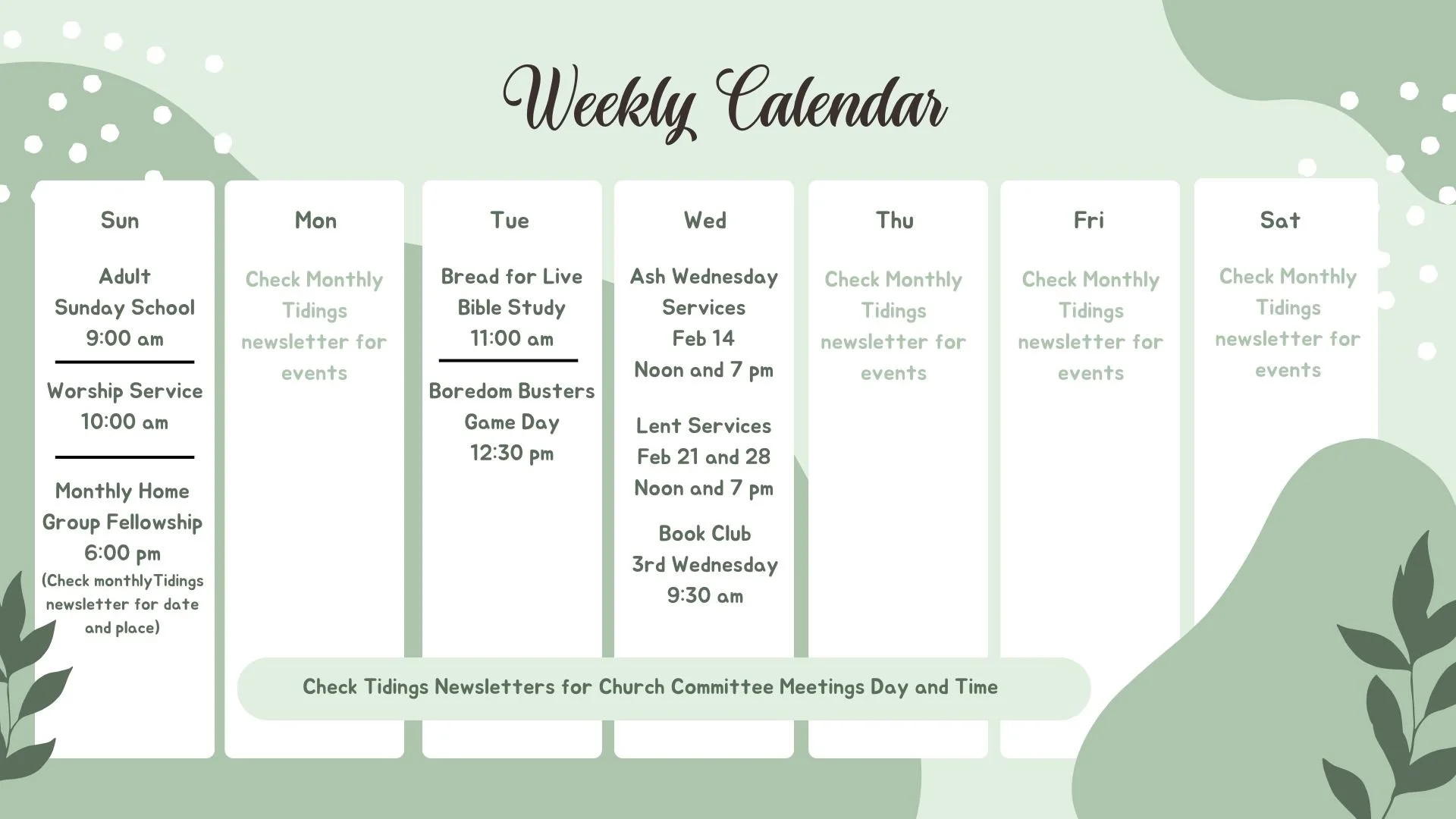 Weekly Calendar — Christ Lutheran Church Lake Jackson, TX