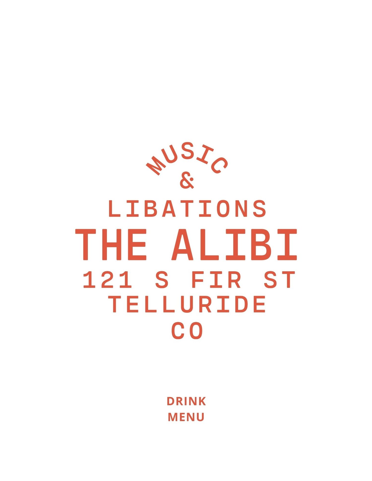 Drink Menu — The Alibi, Telluride CO