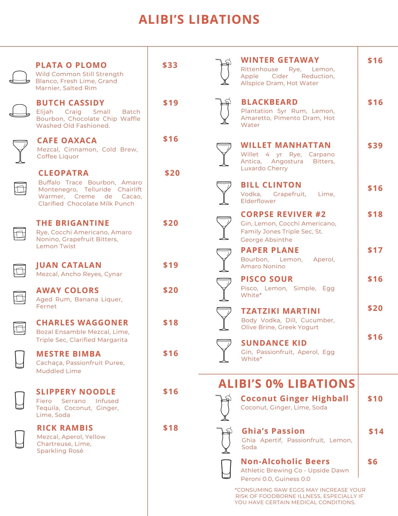 Drink Menu — The Alibi, Telluride CO