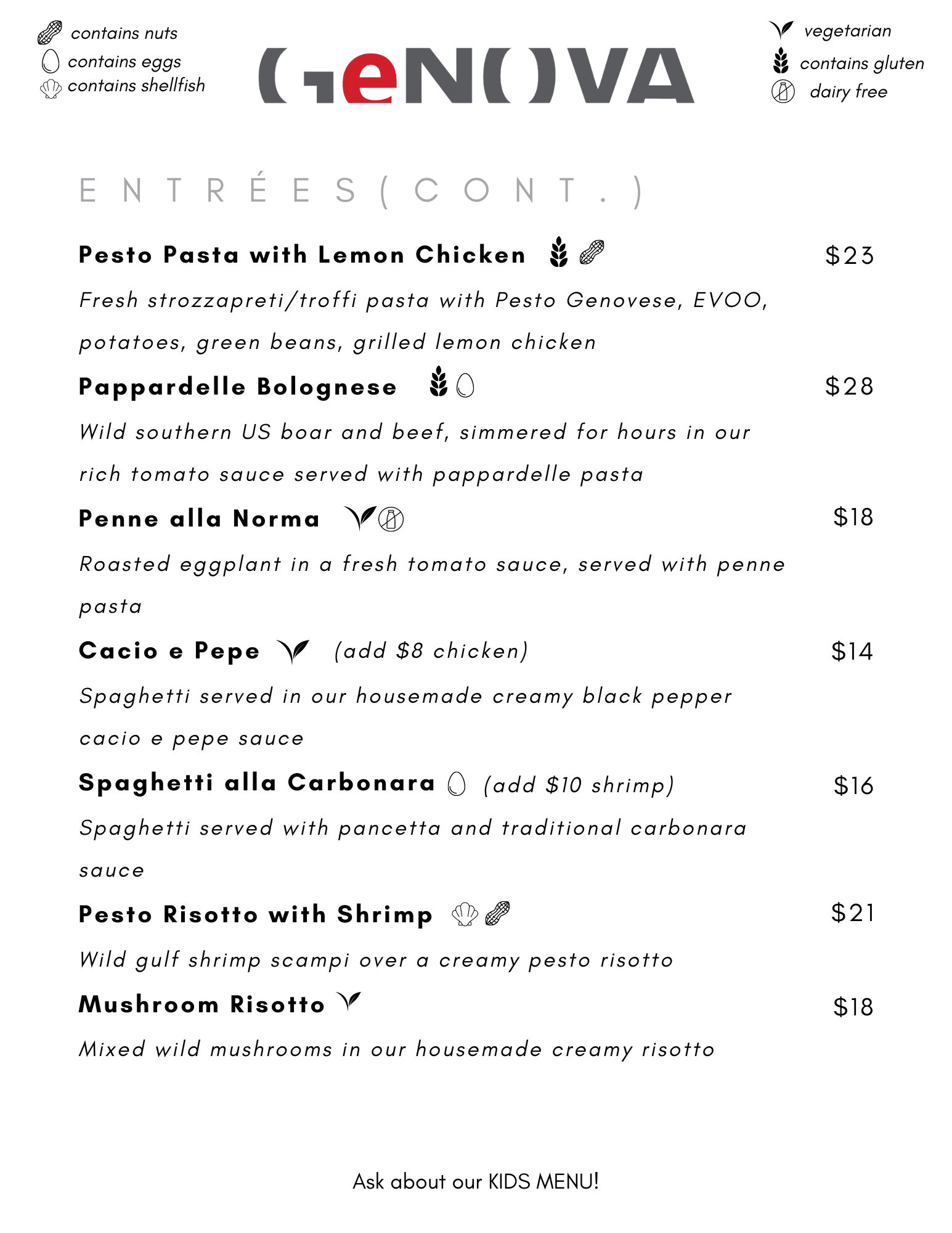 Lunch Menu — GENOVA