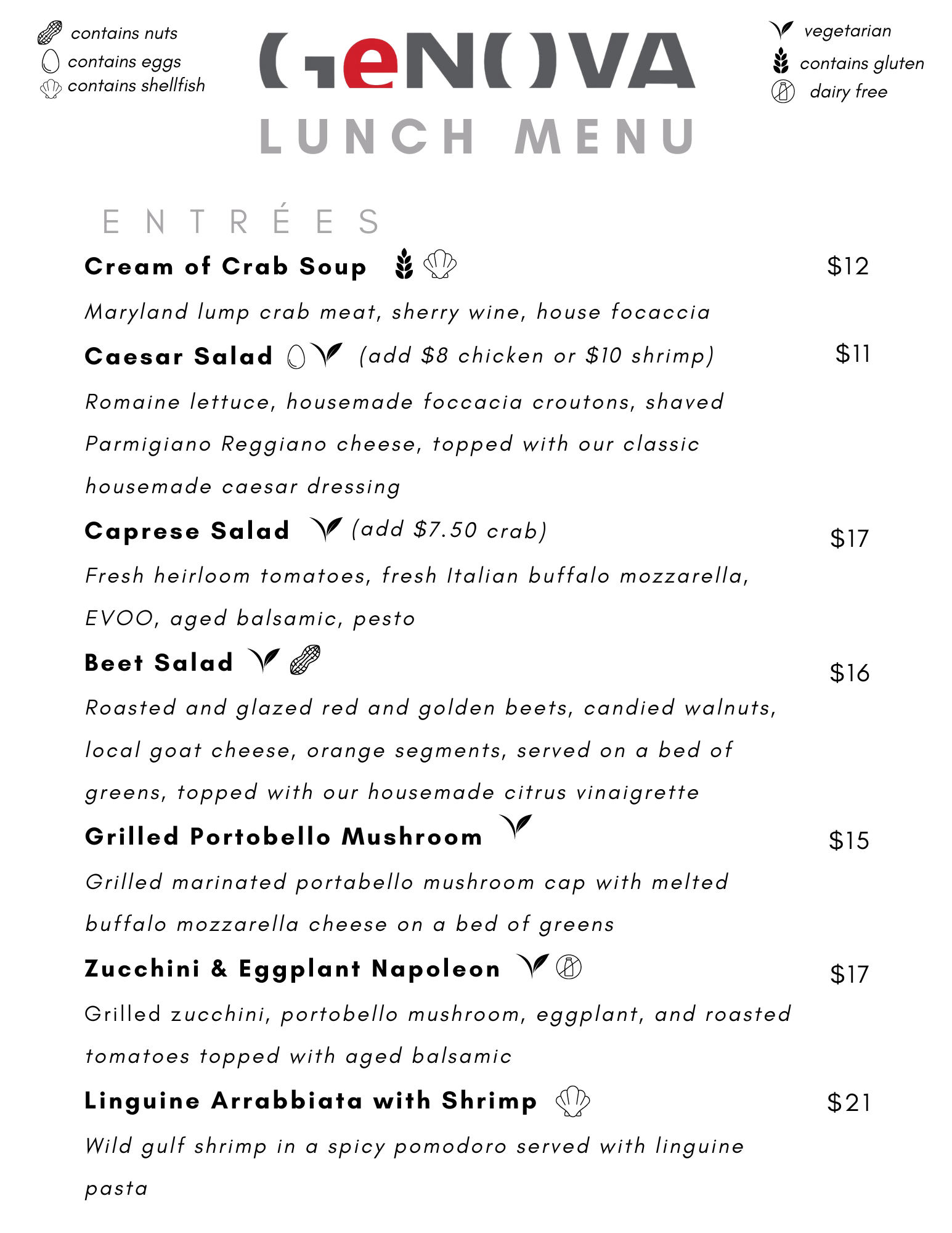 Lunch Menu — GENOVA