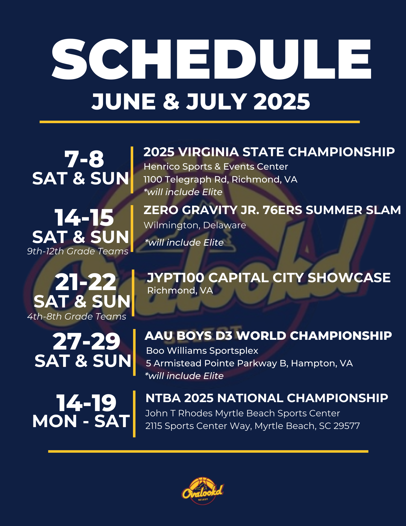 Ovalookd 2025 schedule — OvalookD Select