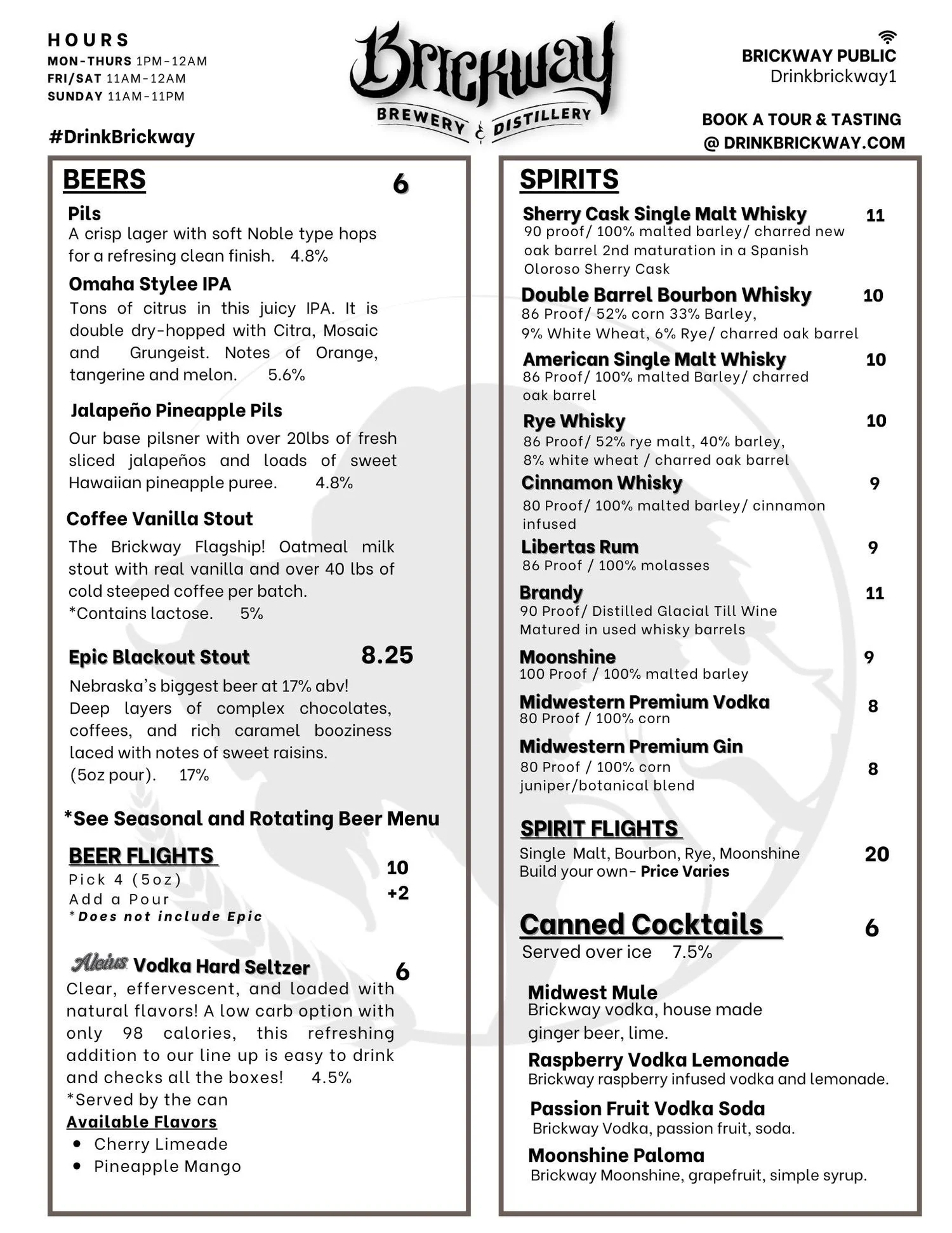 Menus | Brickway Brewery & Distillery | Omaha, Nebraska — Brickway ...