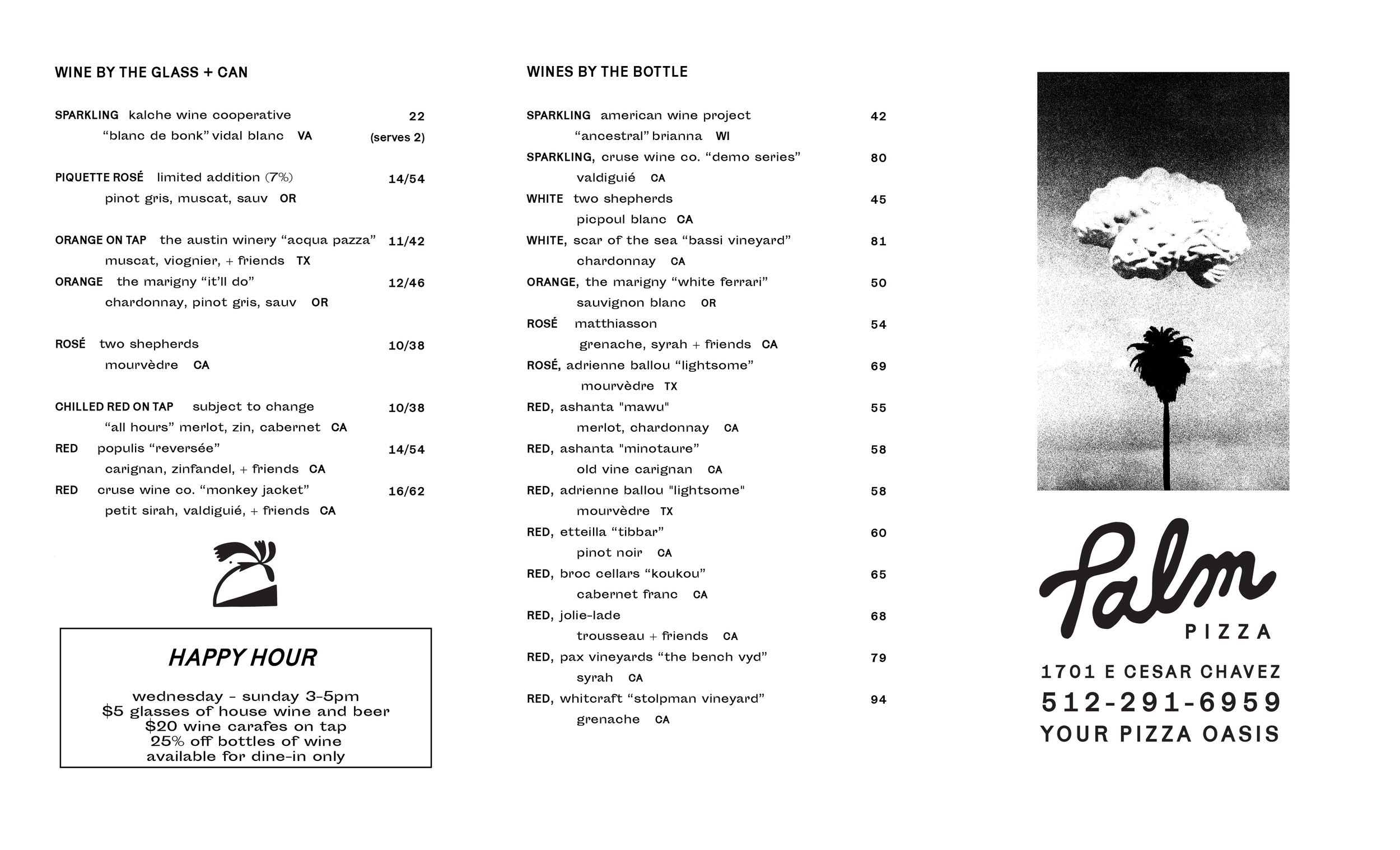 PALM PIZZA MENU — PALM PIZZA